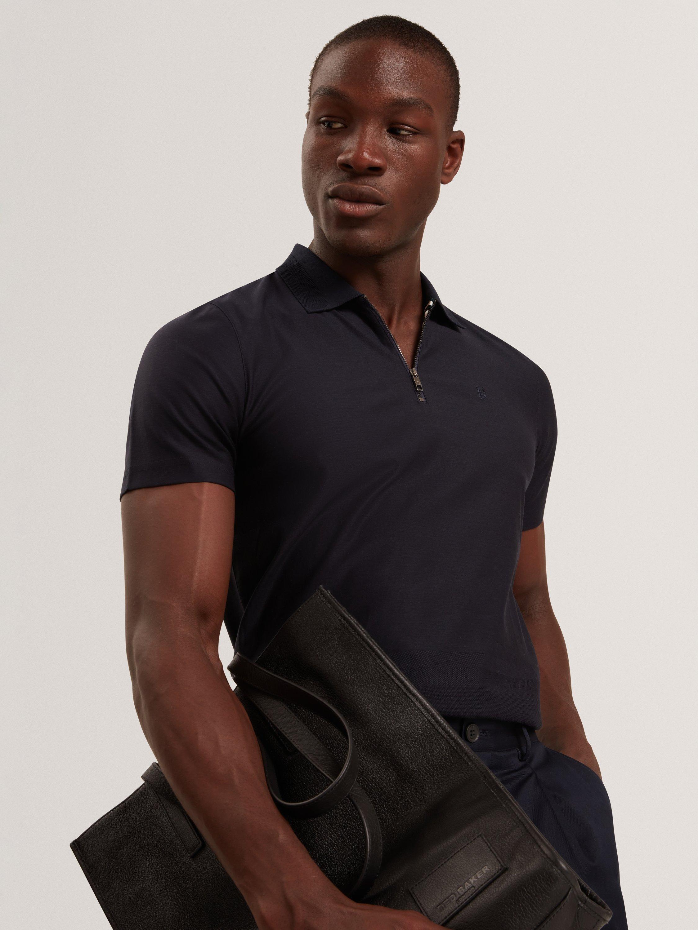 Ted Baker Zorin Half Zip Cotton Polo Shirt, Navy