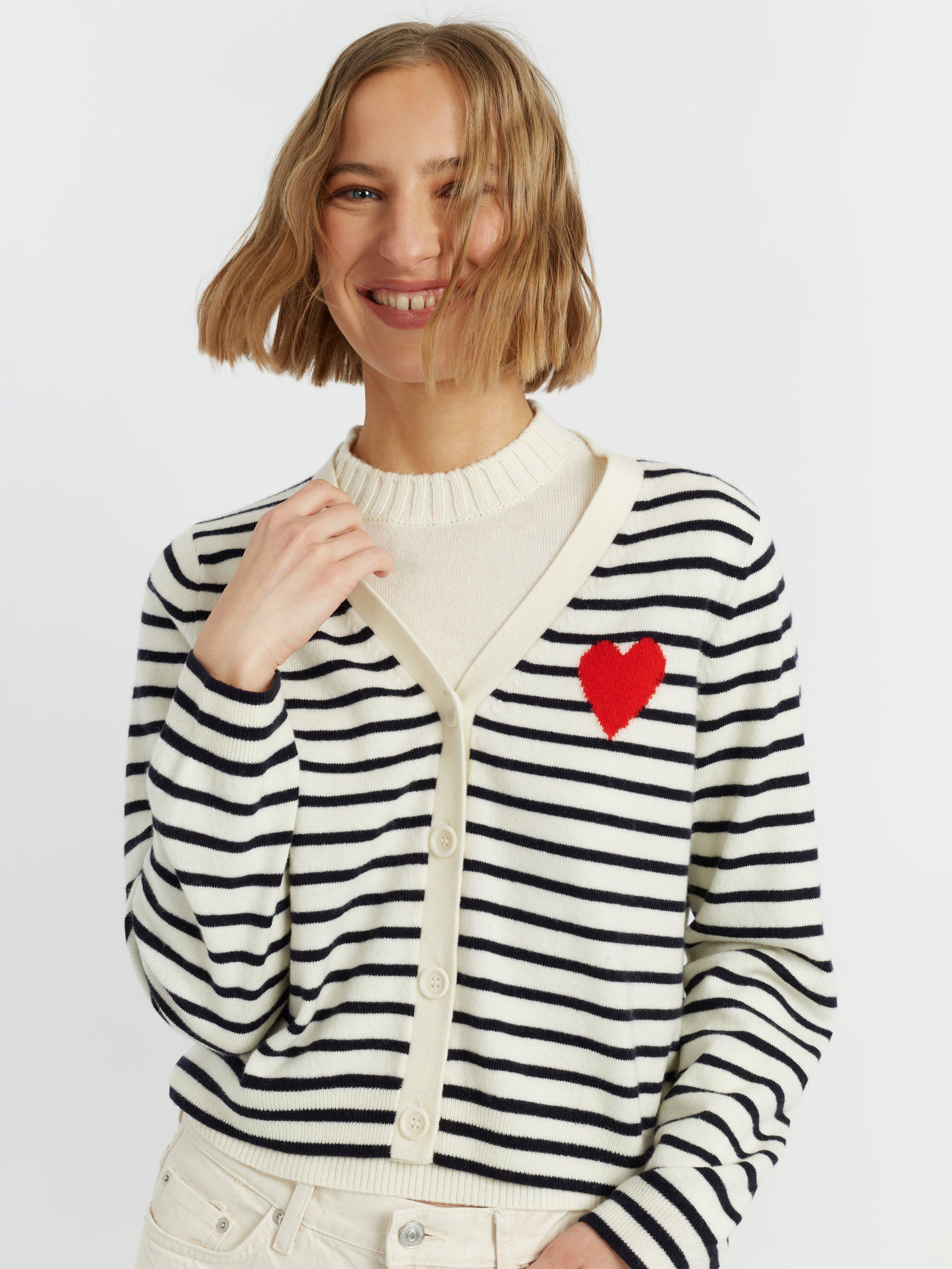 Chinti & Parker Cashmere Blend Heart Design Stripe Long Sleeve V Neck ...