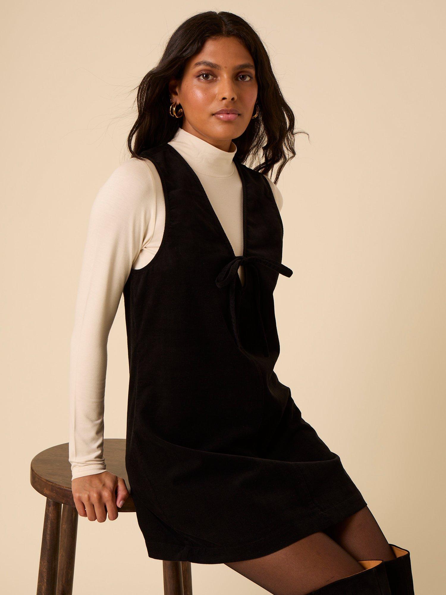 Nobody's Child Nila V-Neck Cord Pinafore Dress, Black