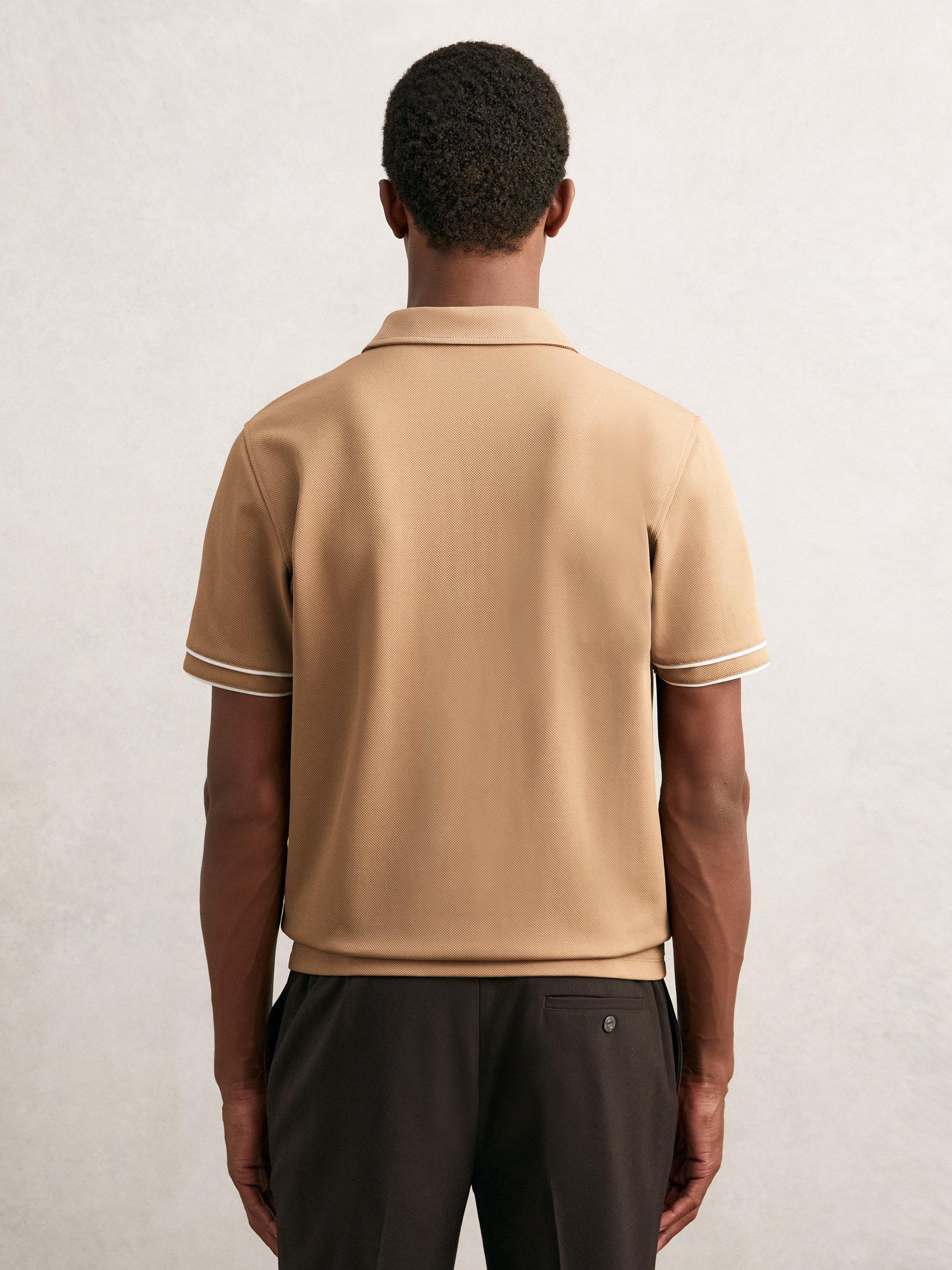 Reiss Zain Regular Fit Short Sleeve Polo Shirt, Camel, XS