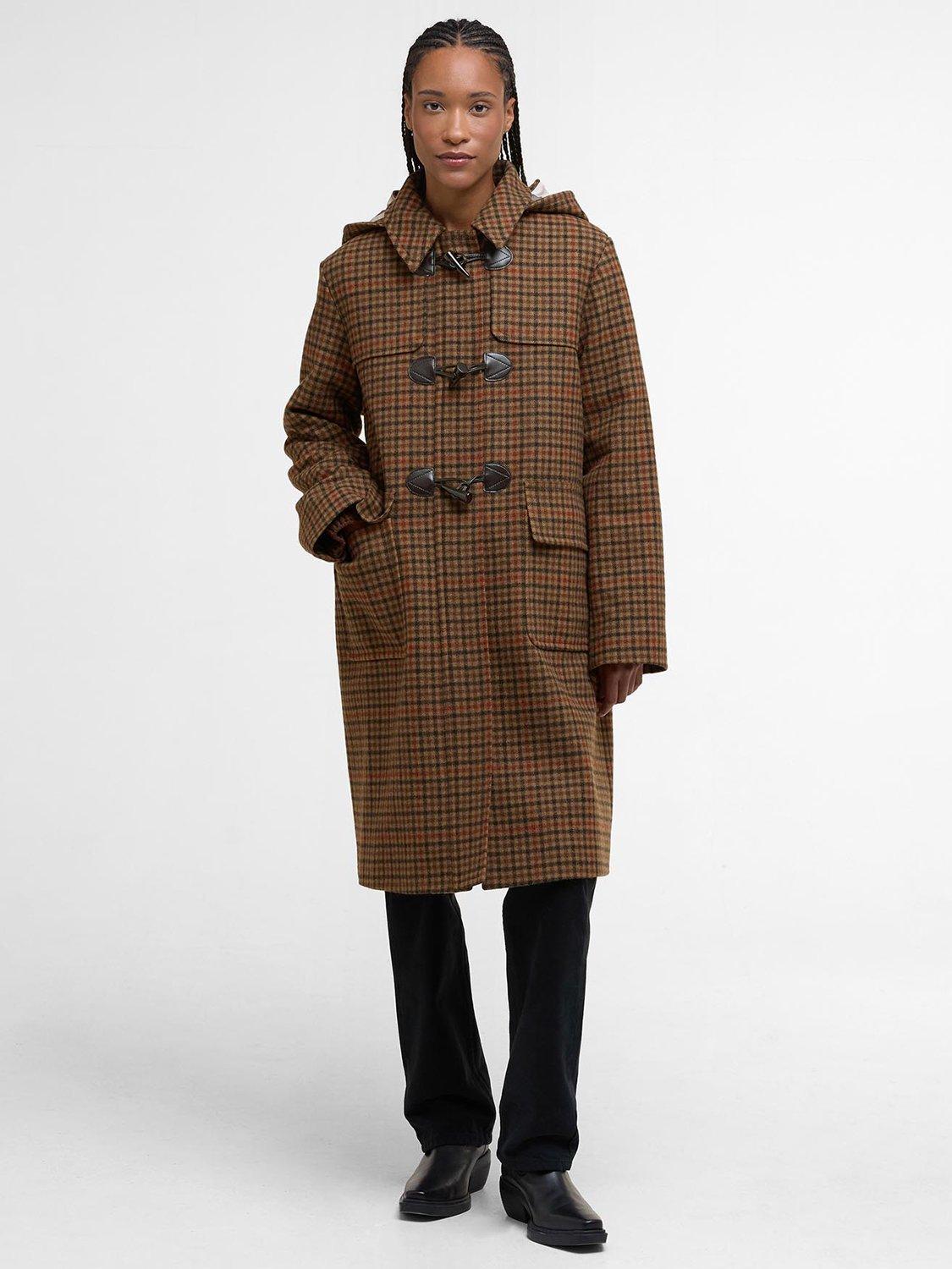 Barbour Melody Check Wool Rich Duffle Coat, Brown/Multi