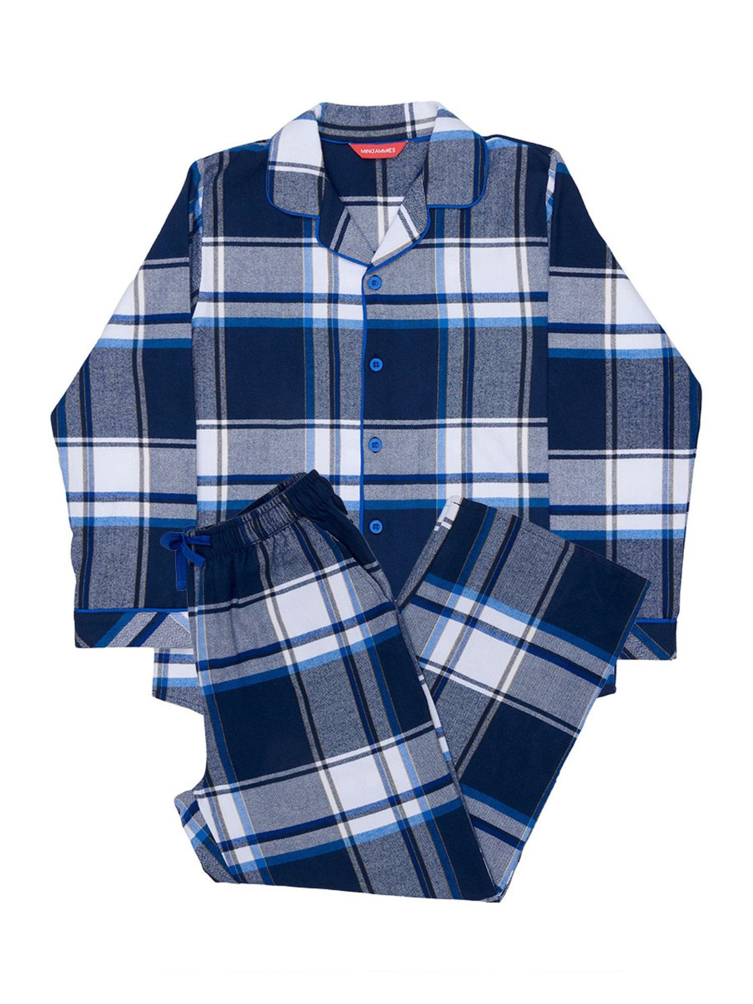 Minijammies Kids' Frosty Brushed Cotton Check Pyjama Set, Navy