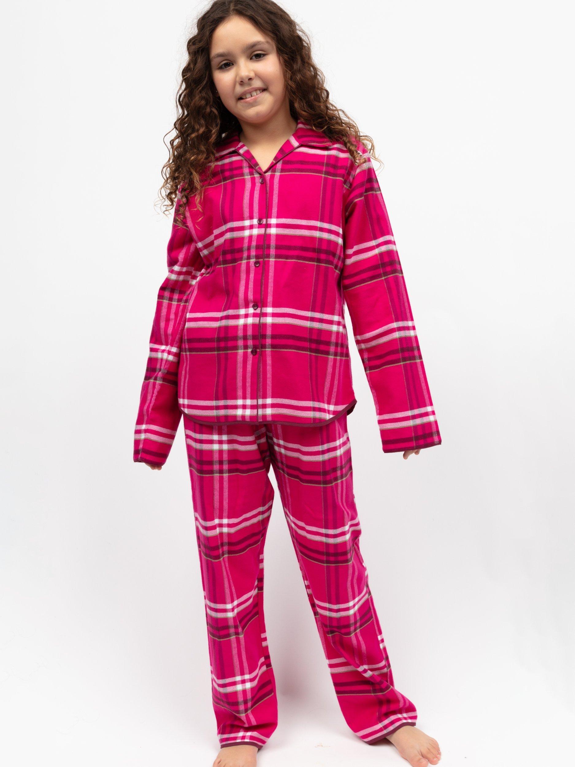 Minijammies Kids' Isabella Cotton Check Pyjama Set, Bright Pink