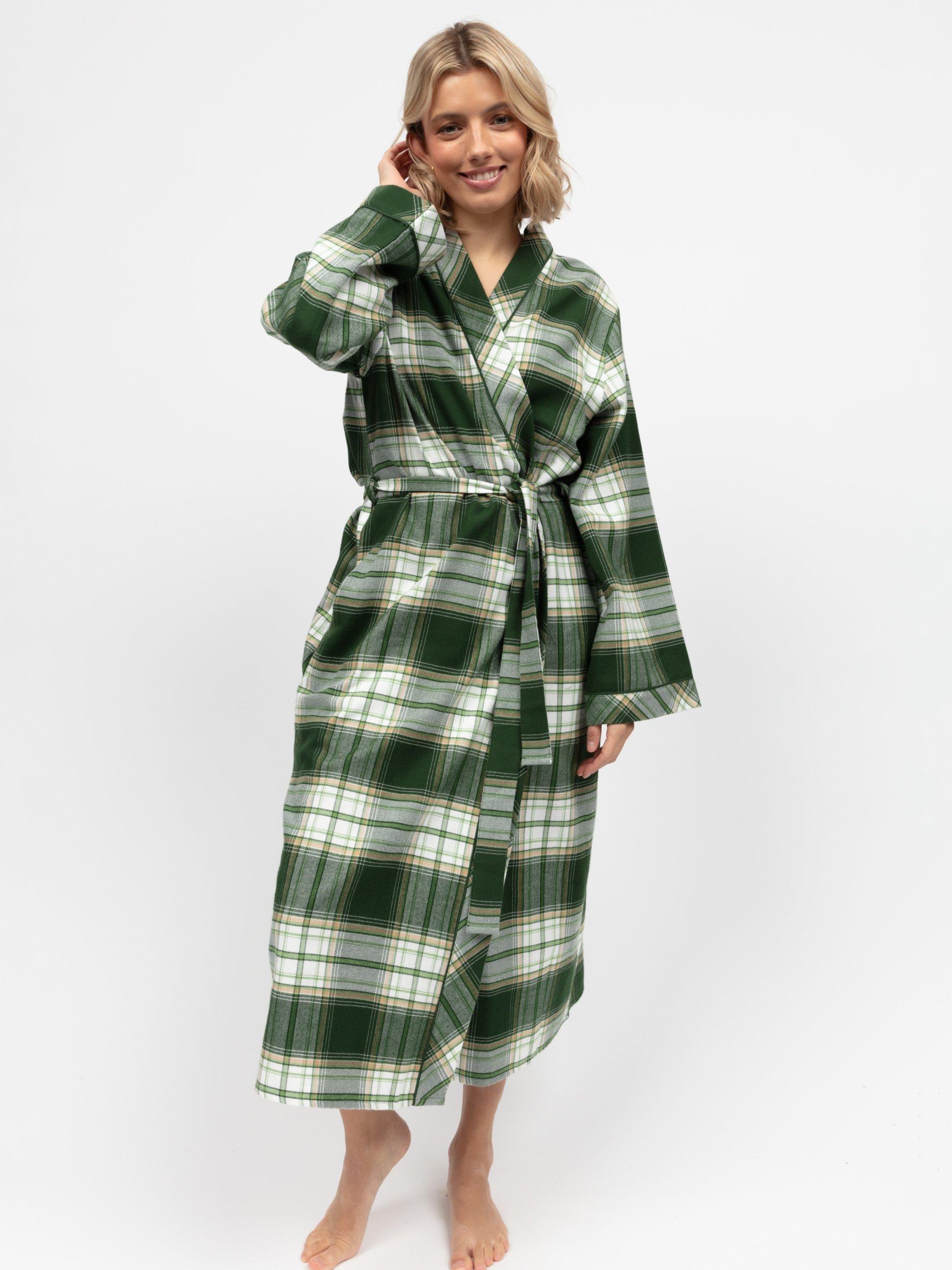 Cyberjammies Brushed Check Dressing Gown, Olive Green