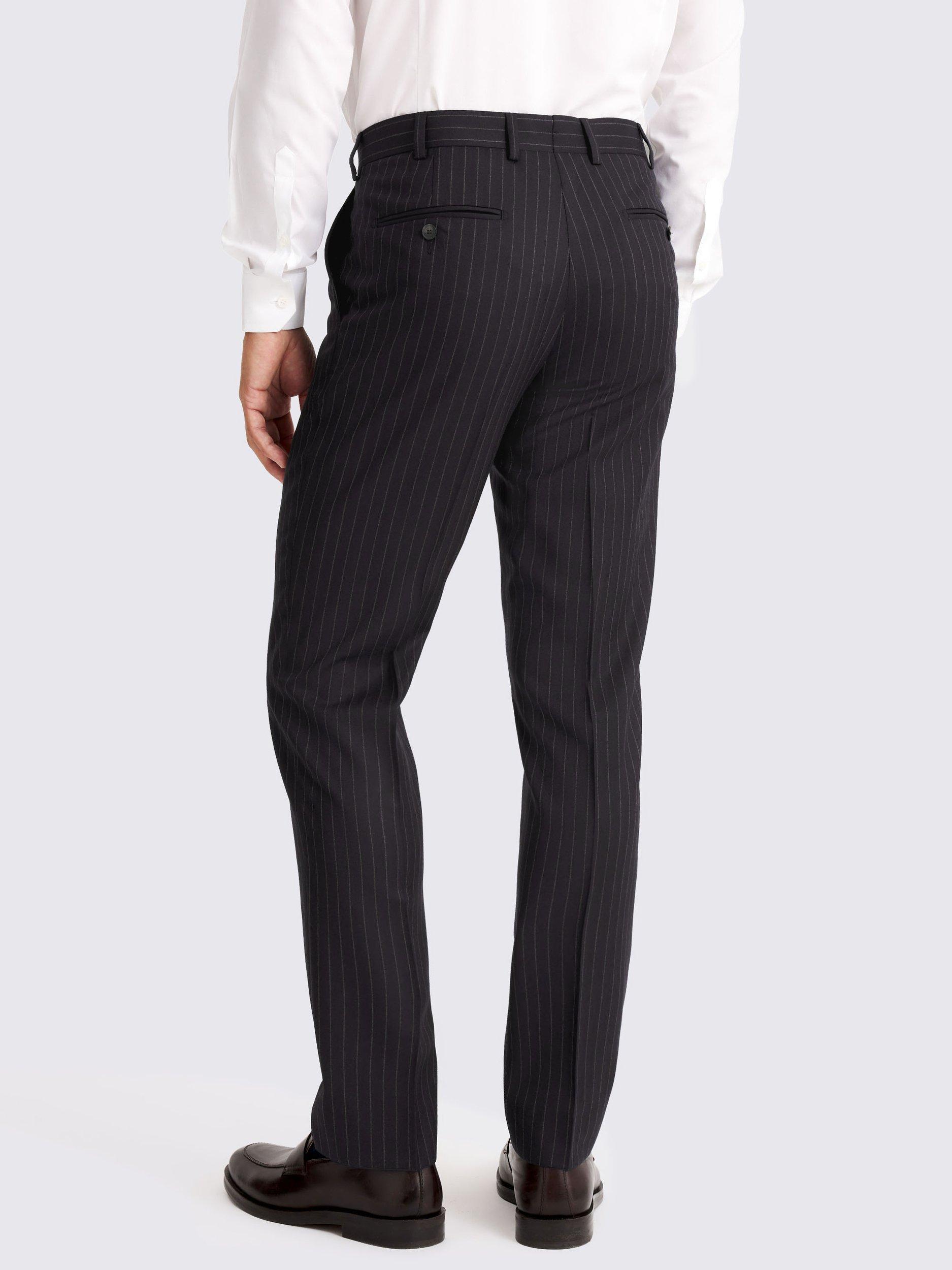 Moss x Barberis Pinstripe Tailored Fit Wool Suit Trousers, Blue