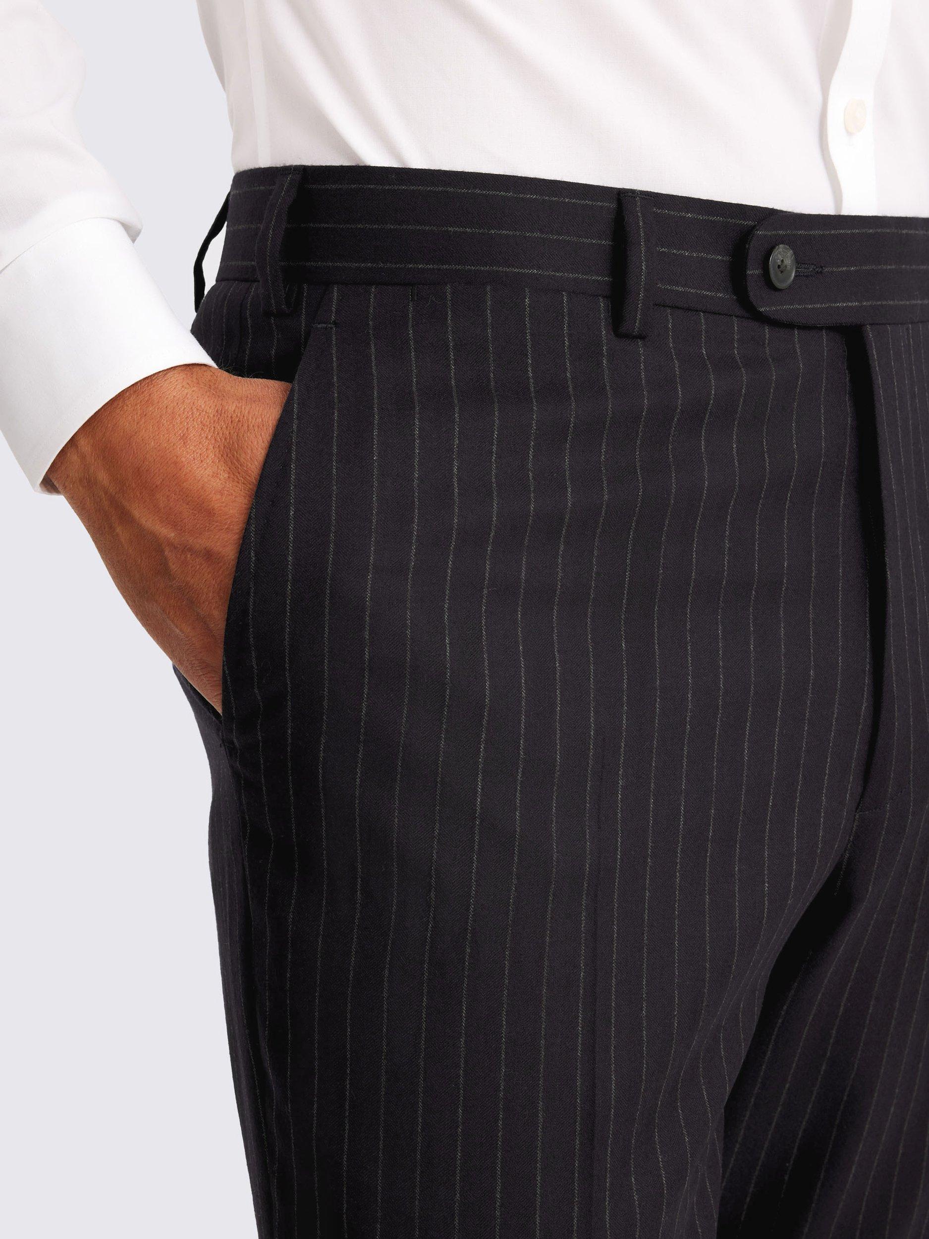 Moss x Barberis Pinstripe Tailored Fit Wool Suit Trousers, Blue