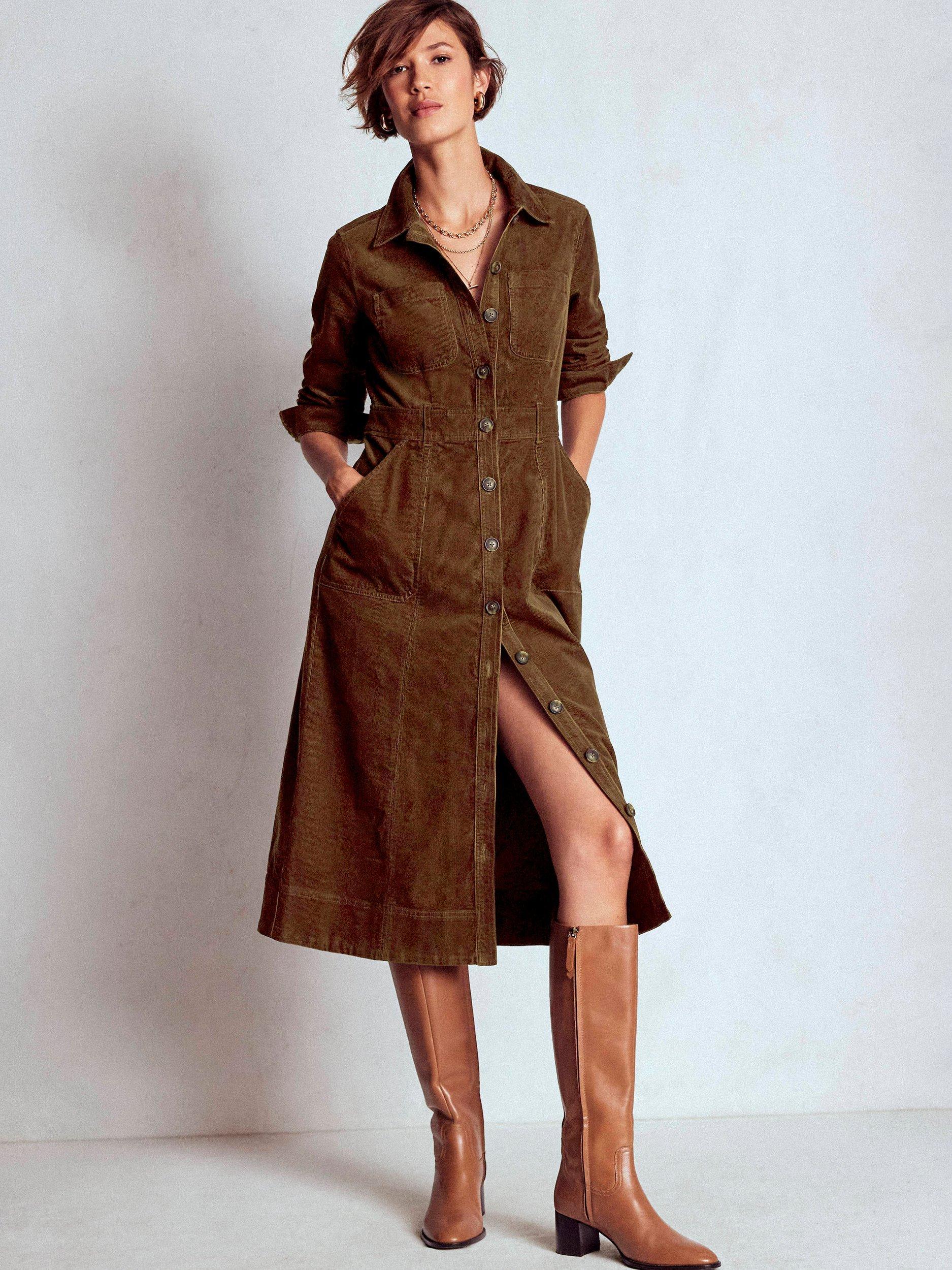 Boden Amanda Corduroy Cotton Blend Midi Shirt Dress