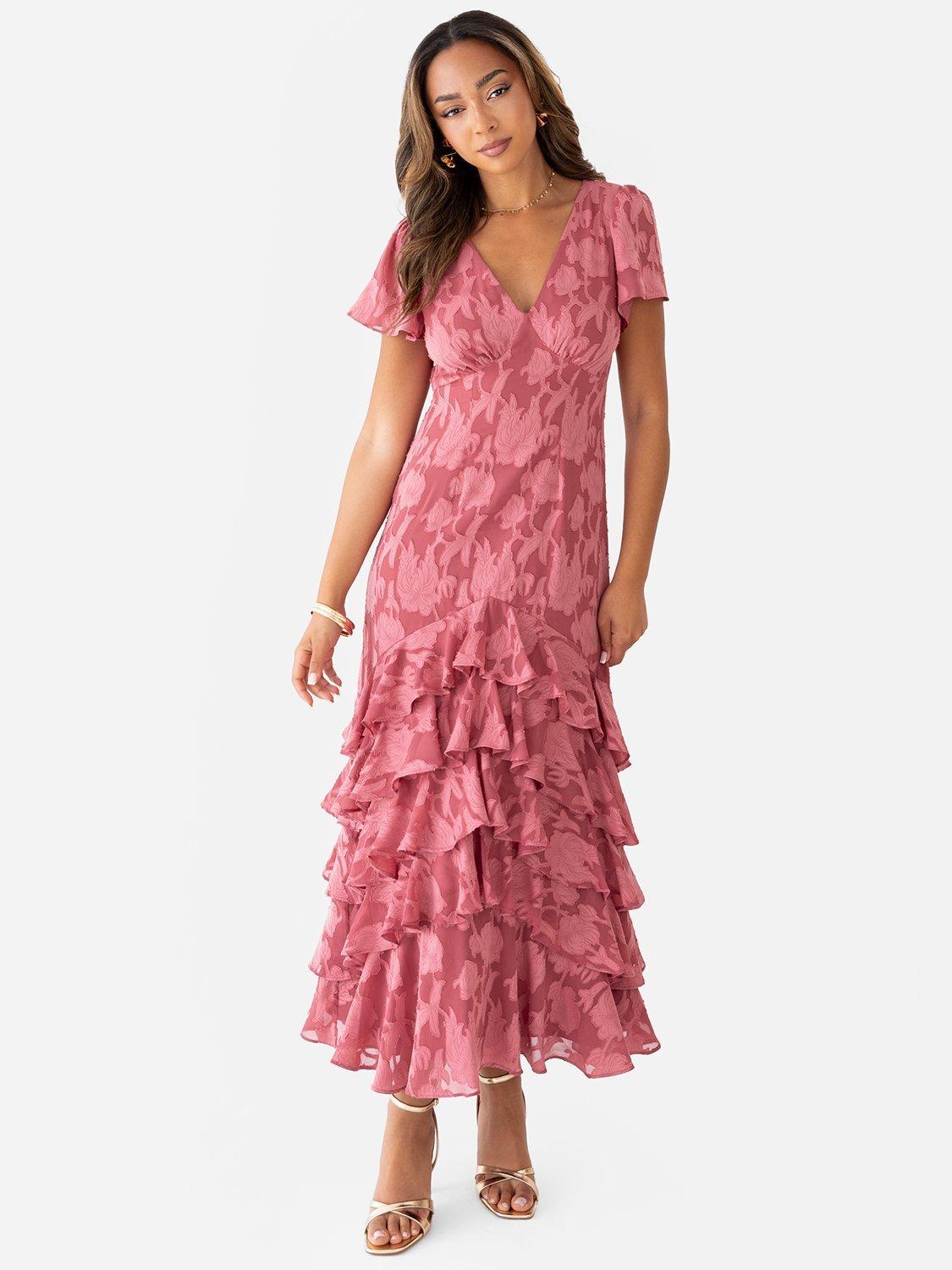 Anaya With Love Floral Ruffle Midaxi Dress, Garnet Rose