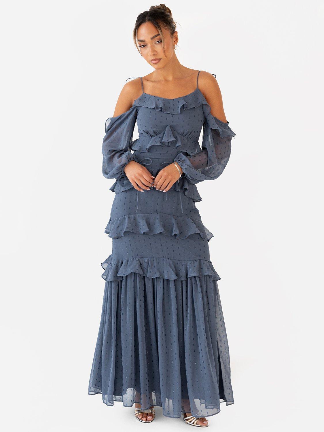 Anaya With Love Cold Shoulder Ruffle Maxi Dress, Vintage Indigo