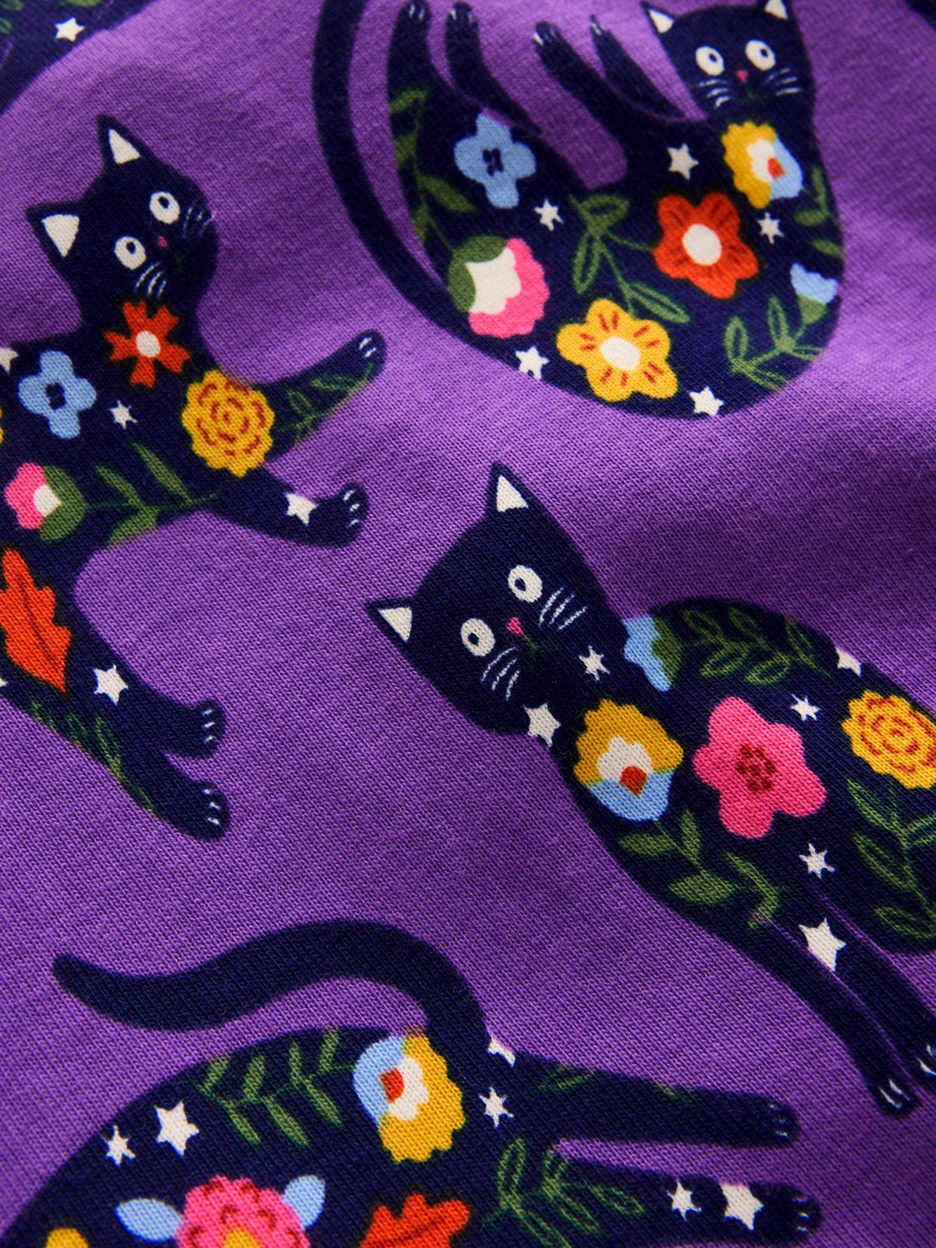 Mini Boden Kids' Cotton Glow In The Dark Pyjamas, Purple Cats