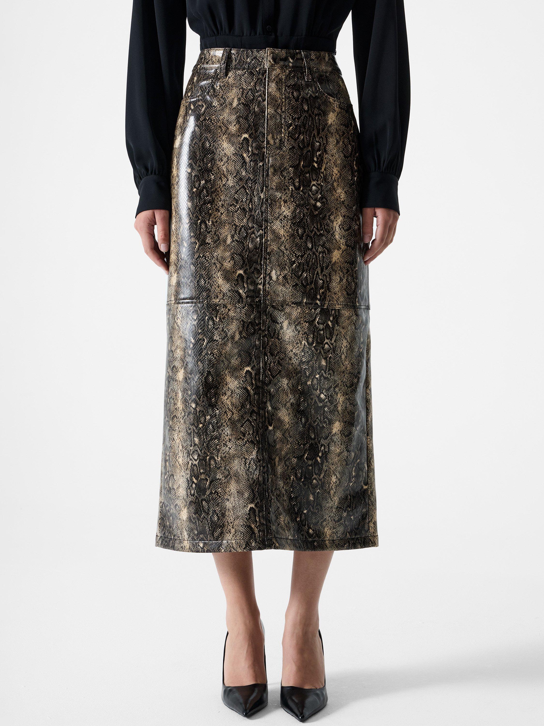 French Connection Brandy Snake Print Faux Leather Skirt, Black/Multi