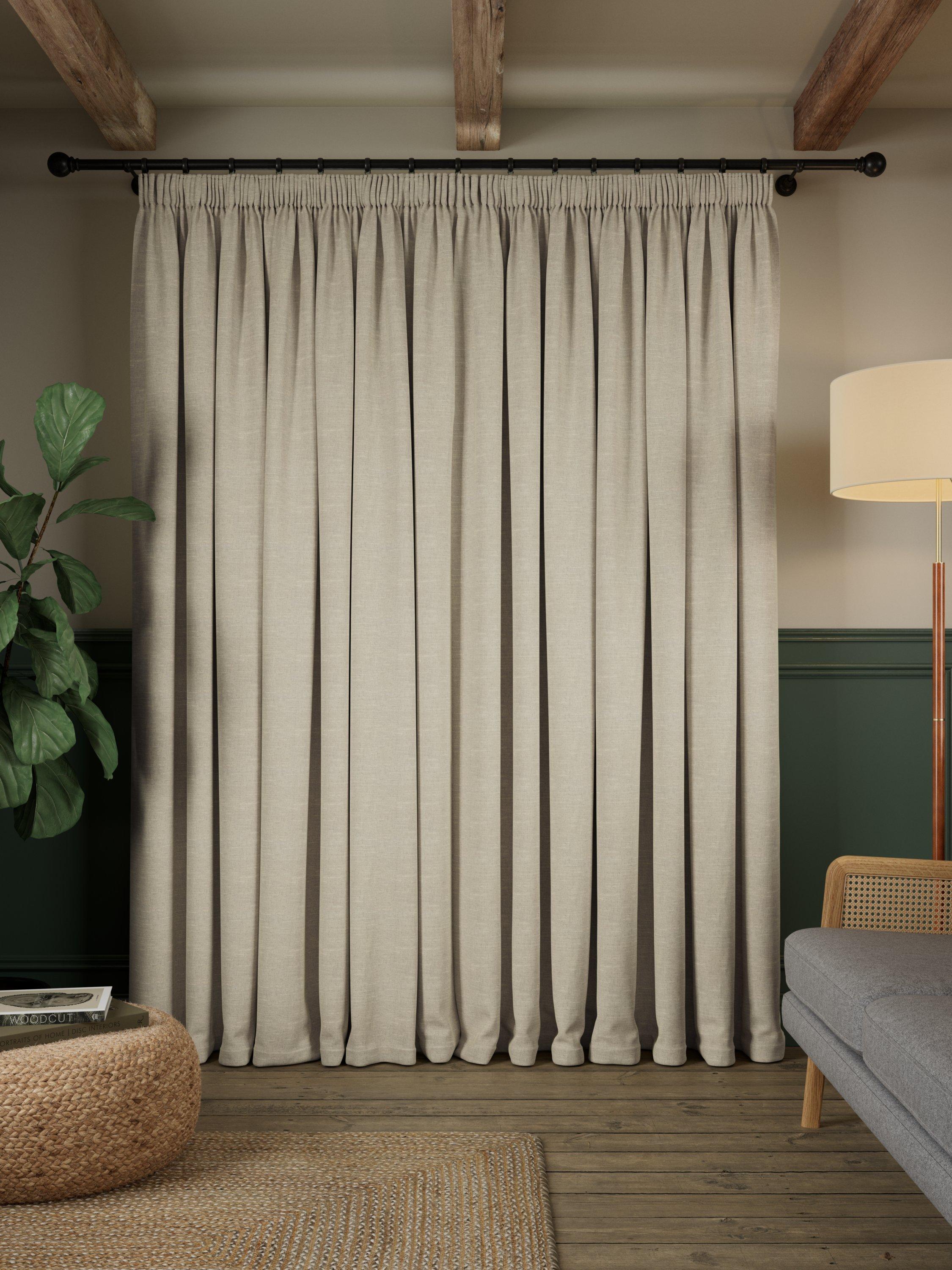 John Lewis Linen Blend Twill Lined Pencil Pleat Curtains, Natural