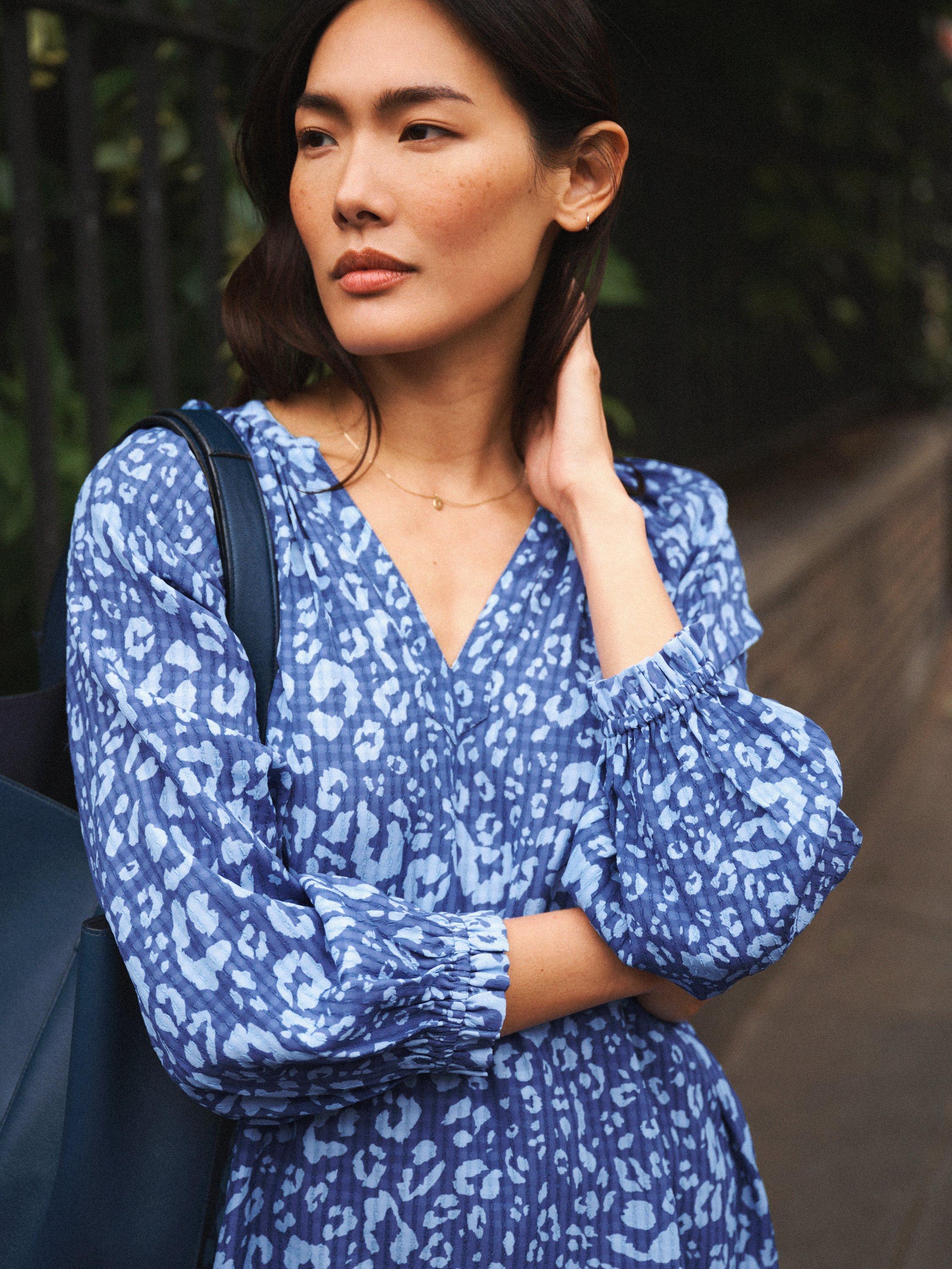 NRBY Nicola Animal Print Top, Blue/Multi