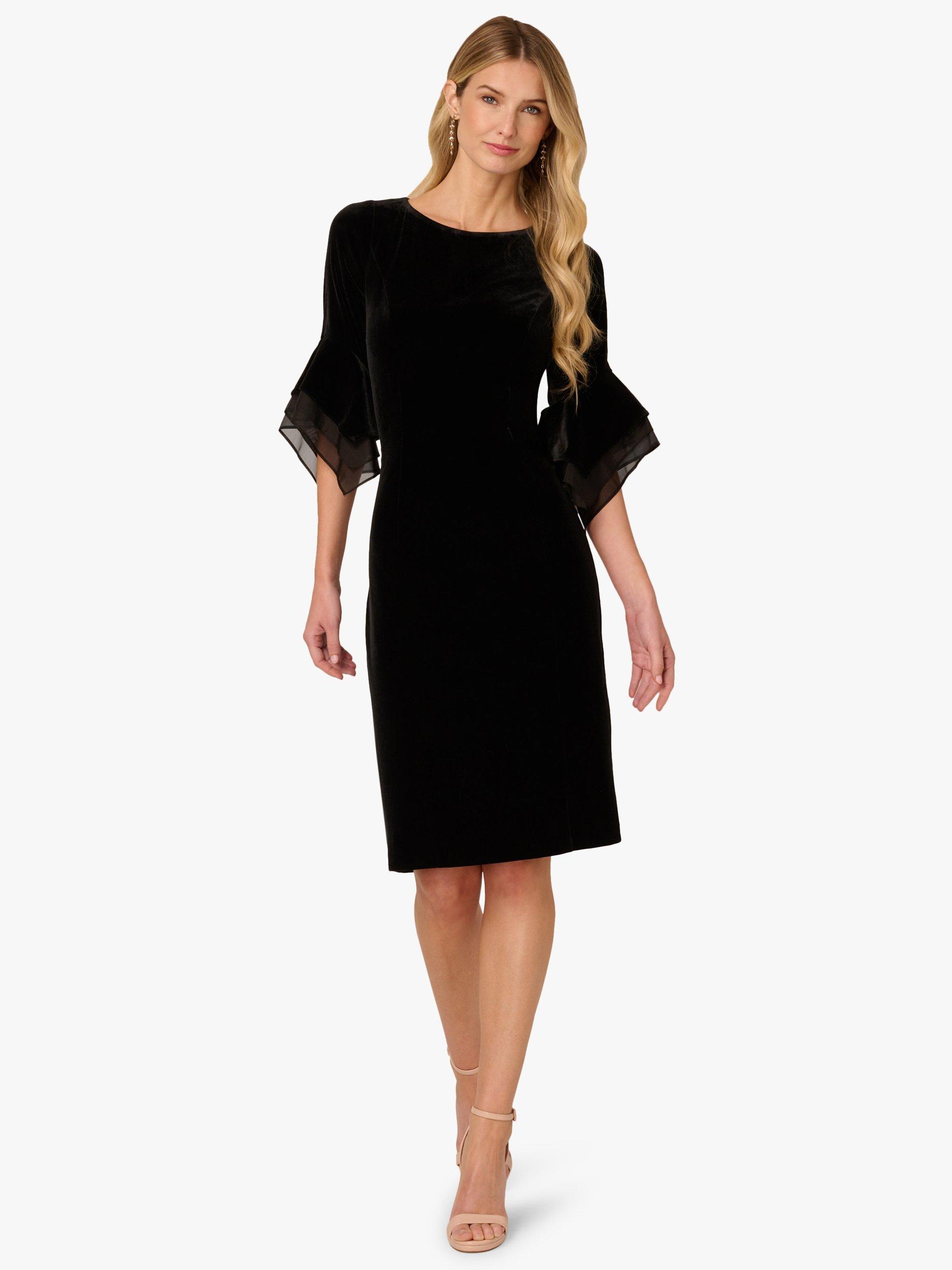 Adrianna Papell Velvet Bell Sleeve Sheath Dress, Black
