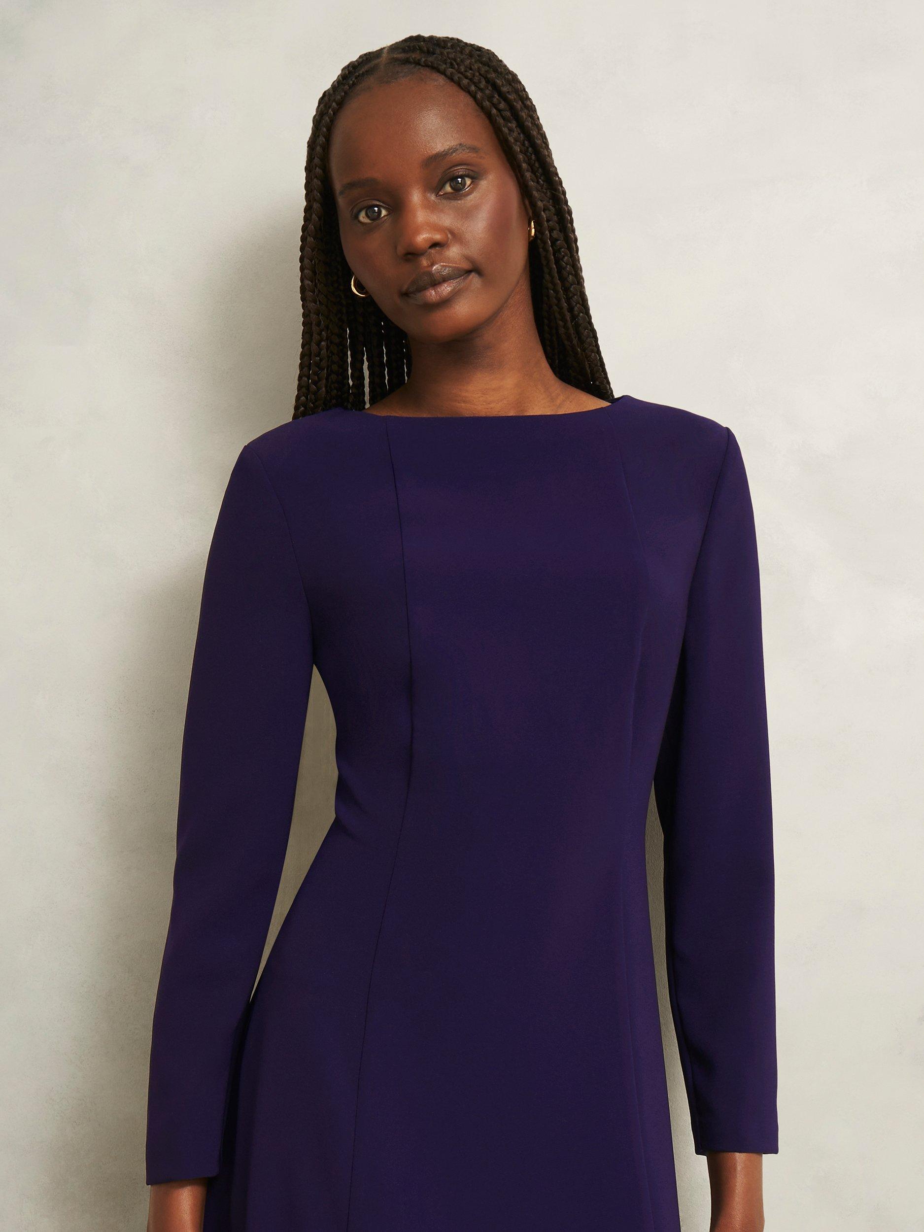 Hobbs Leonora Petite Long Sleeve Boat Neck A Line Midi Dress