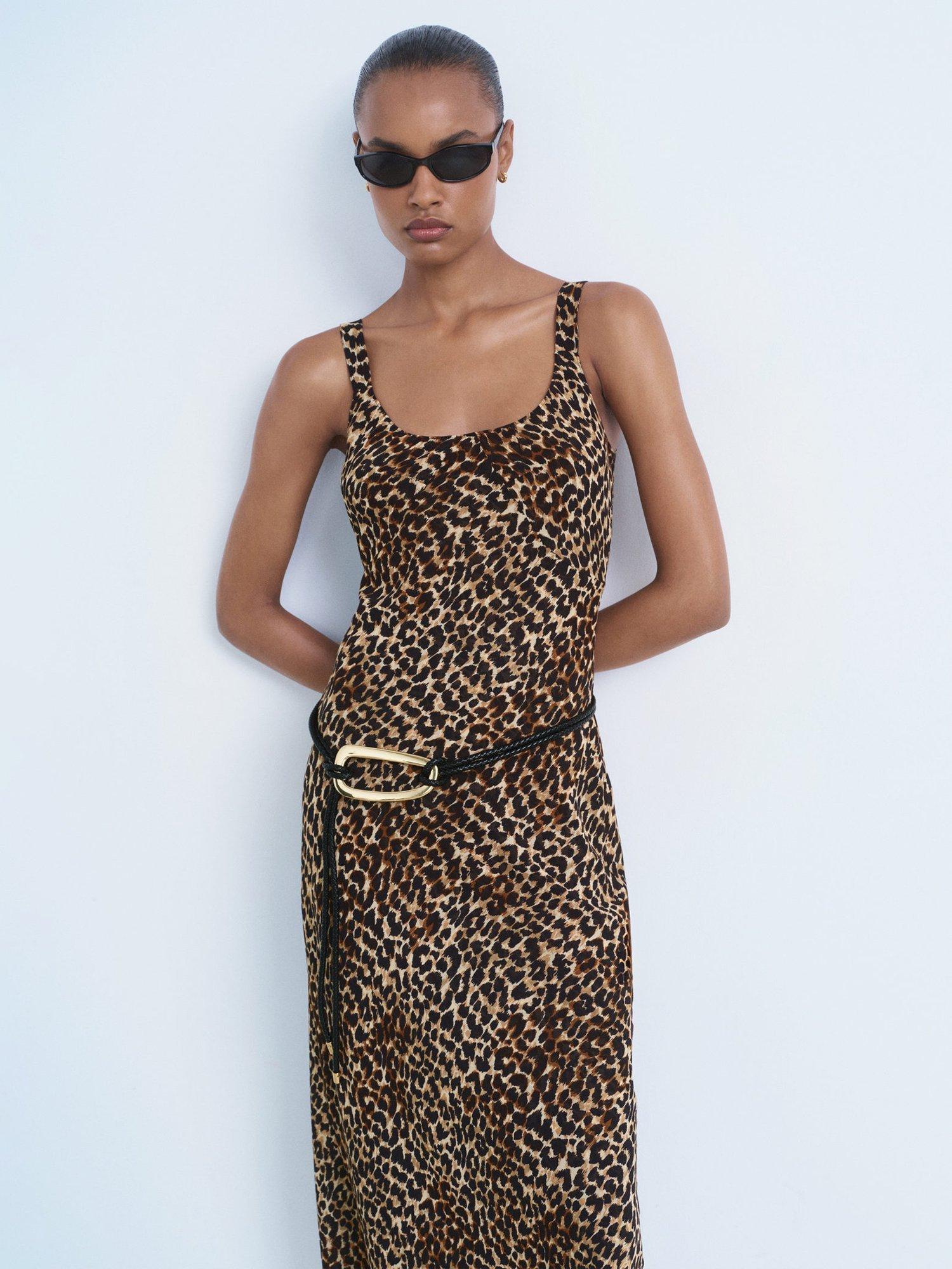 Mango Lion Animal Print Midi Dress, Black