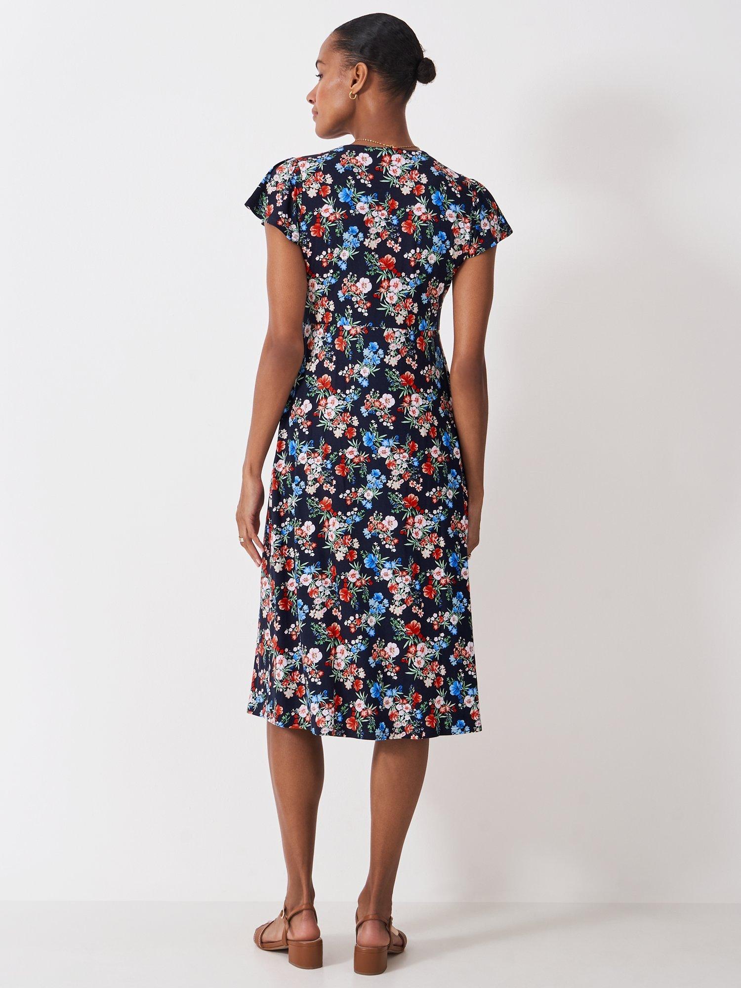 Crew Clothing Alyssia Poppy Floral Jersey Dress, Navy Blue