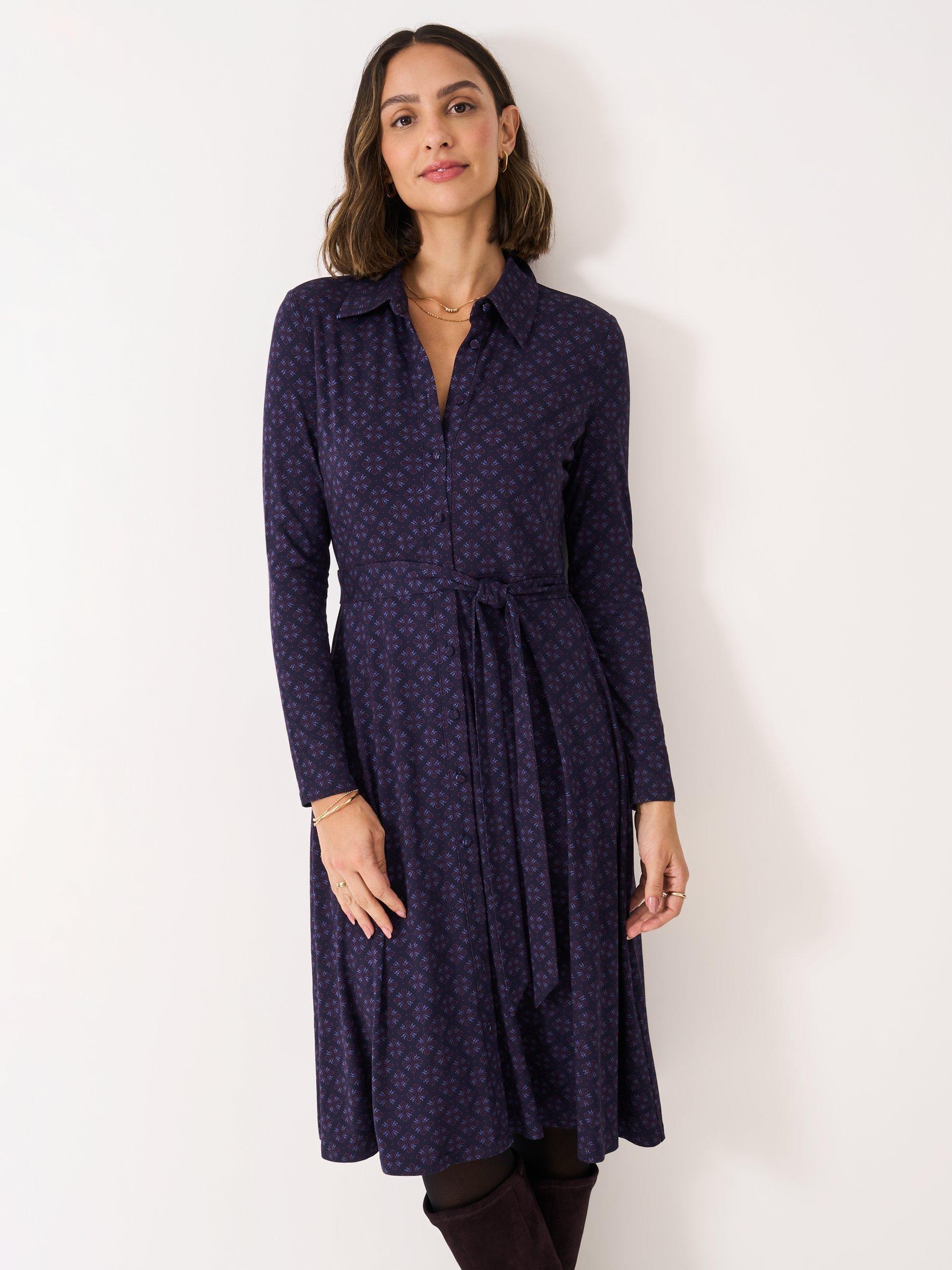 Crew Clothing Emma Geometric Shirt Dress, Airforce Blue