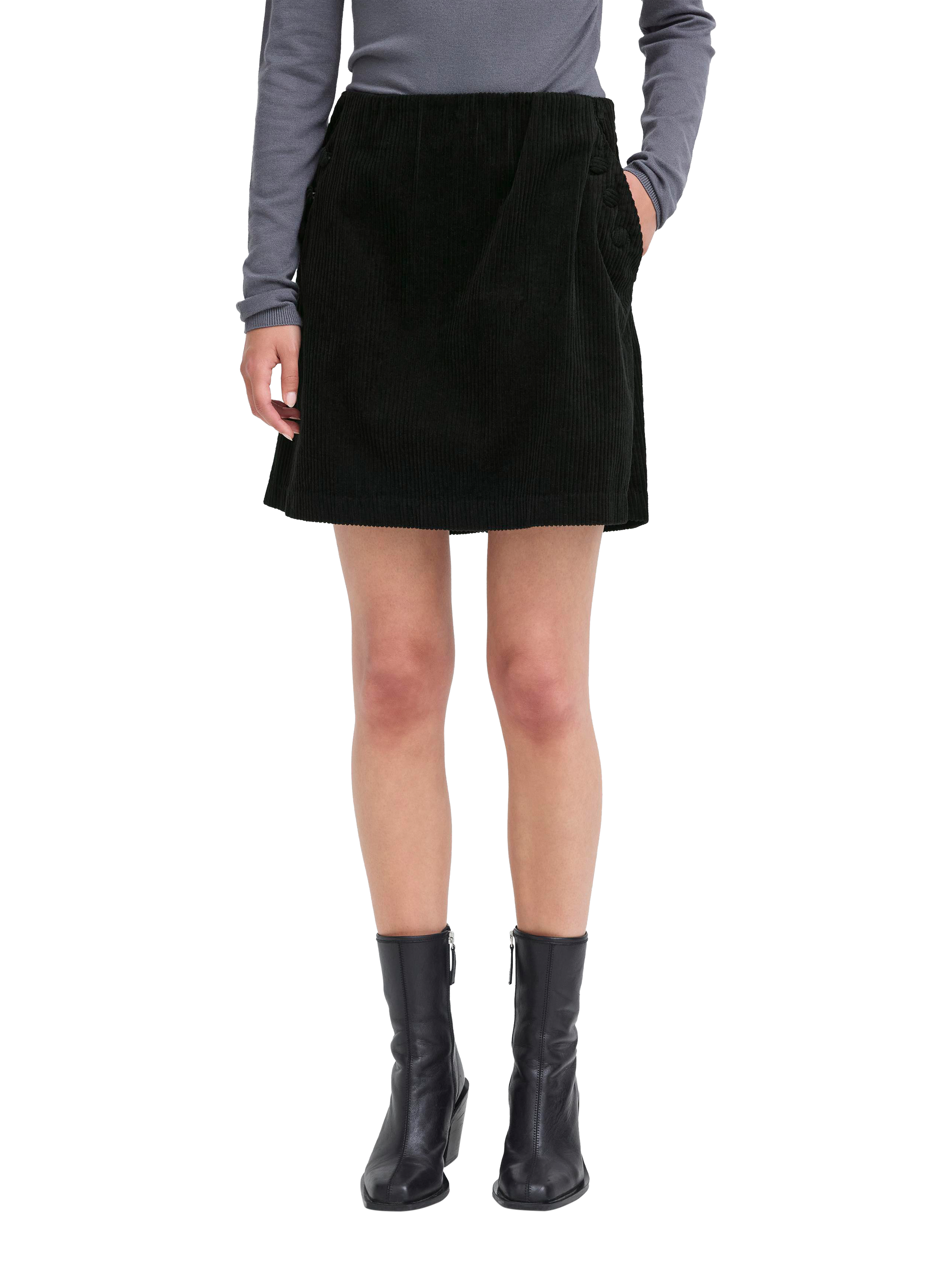 ICHI Focaro Corduroy Mini Skirt, Black