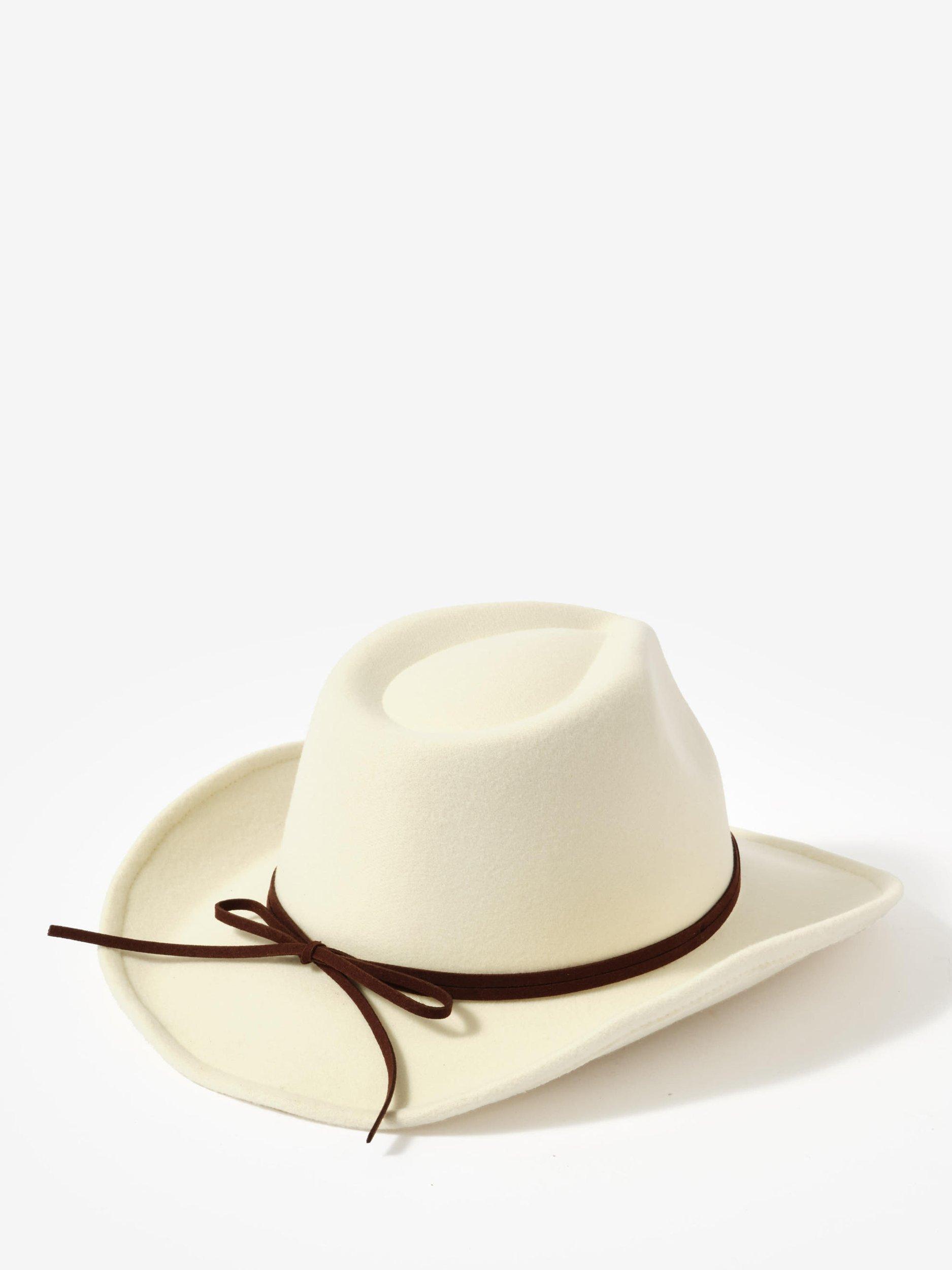 Mint Velvet Leather Trim Fedora Cowboy Hat, Natural Cream