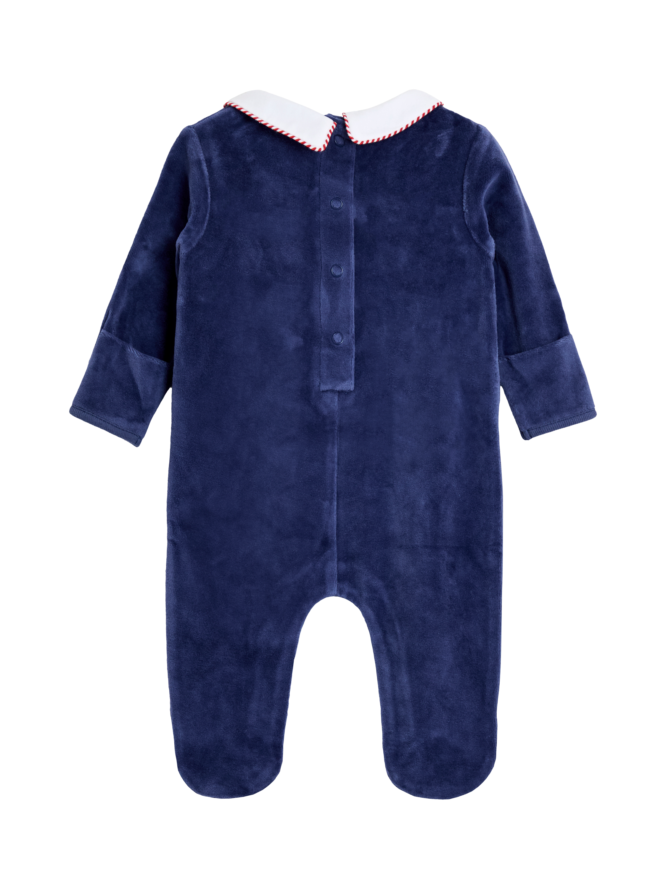 JoJo Maman Bébé Baby Velour Soldier All-In-One Sleepsuit, Navy