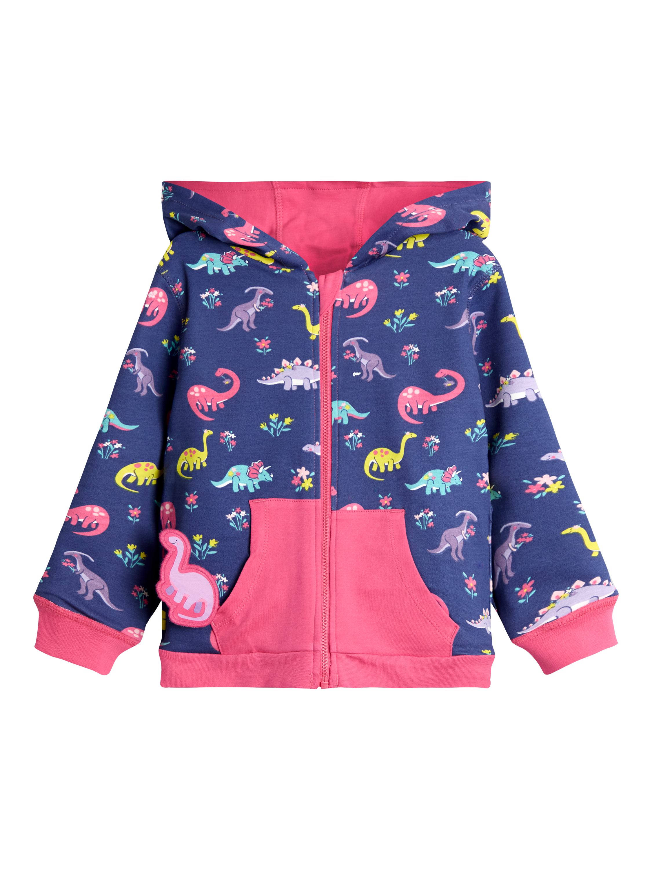 JoJo Maman Bébé Kids' Reversible Hooded Dino Jacket, Fuchsia