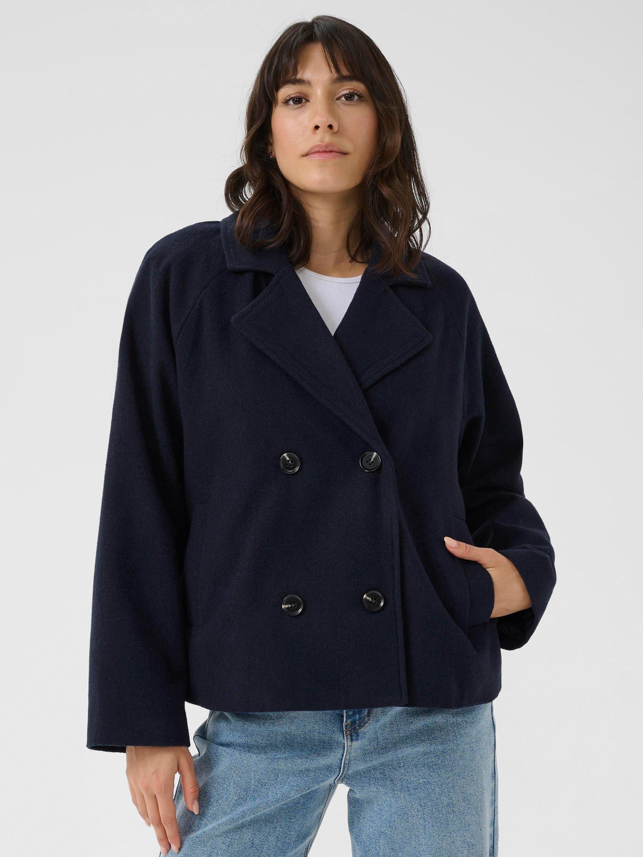KAFFE Fanny Wool Blend Long Sleeve Collar Pea Coat