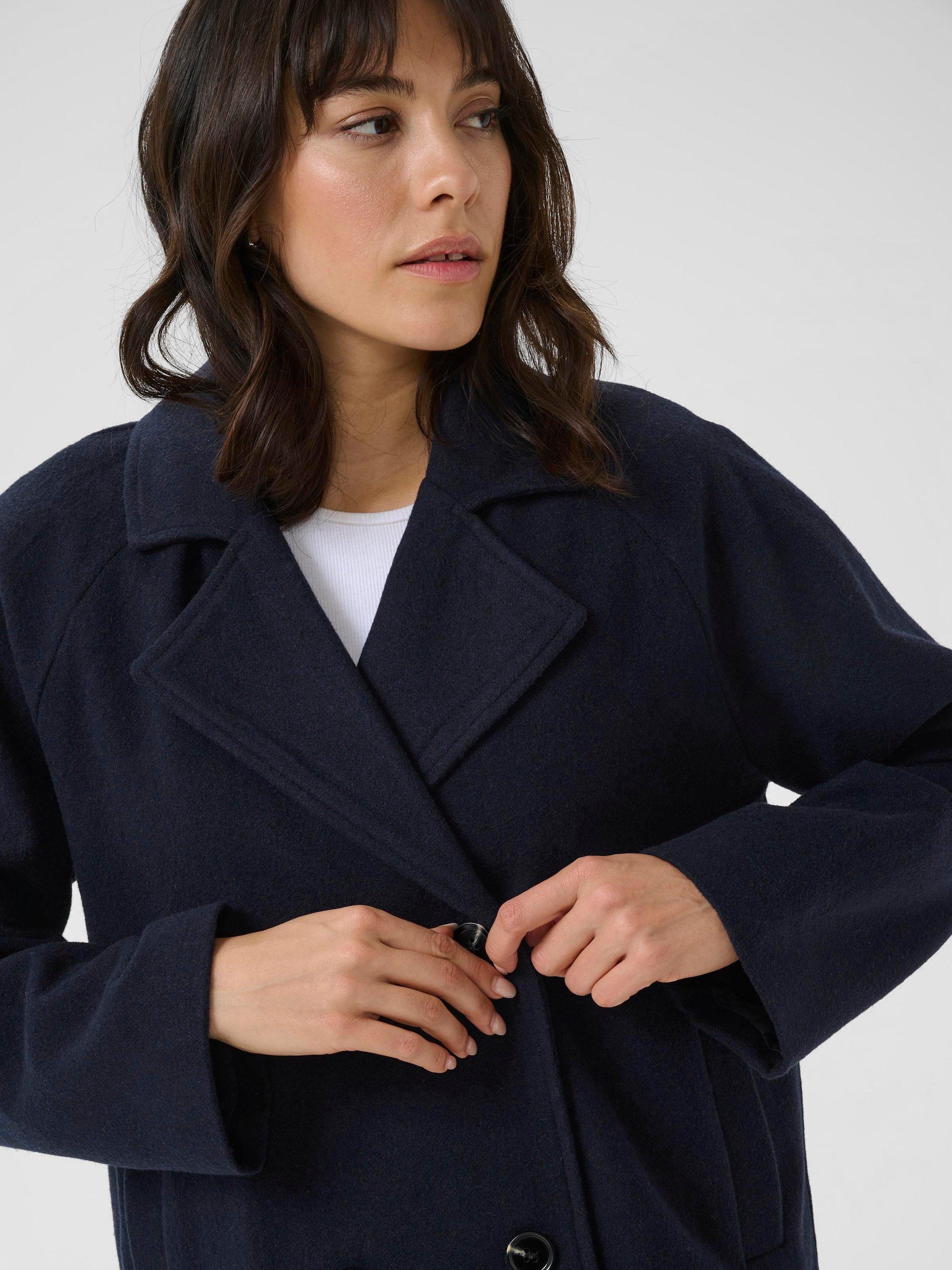 KAFFE Fanny Wool Blend Long Sleeve Collar Pea Coat