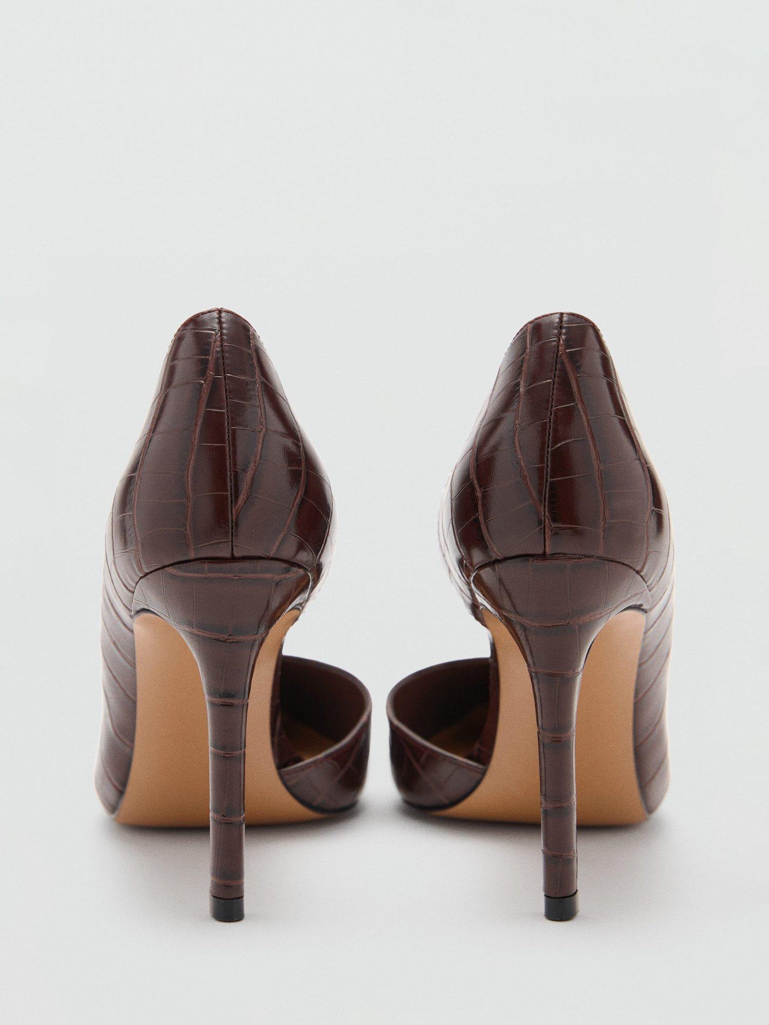 Mango Audrey Croc Asymmetric Stiletto Heel Court Shoes, Dark Brown