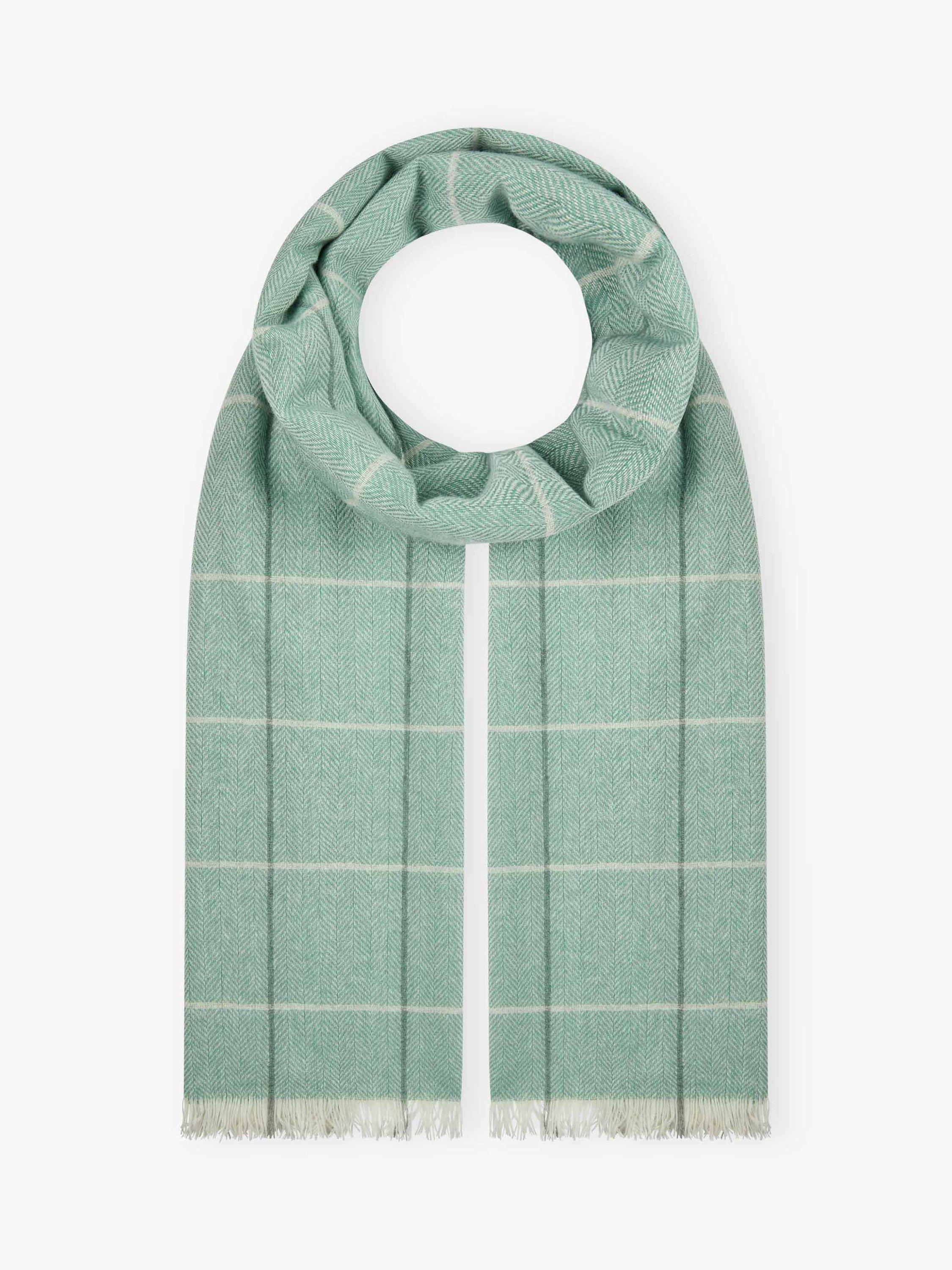 Brora Check Chartouche Prue Cashmere Scarf, Sea Holly/Pearl