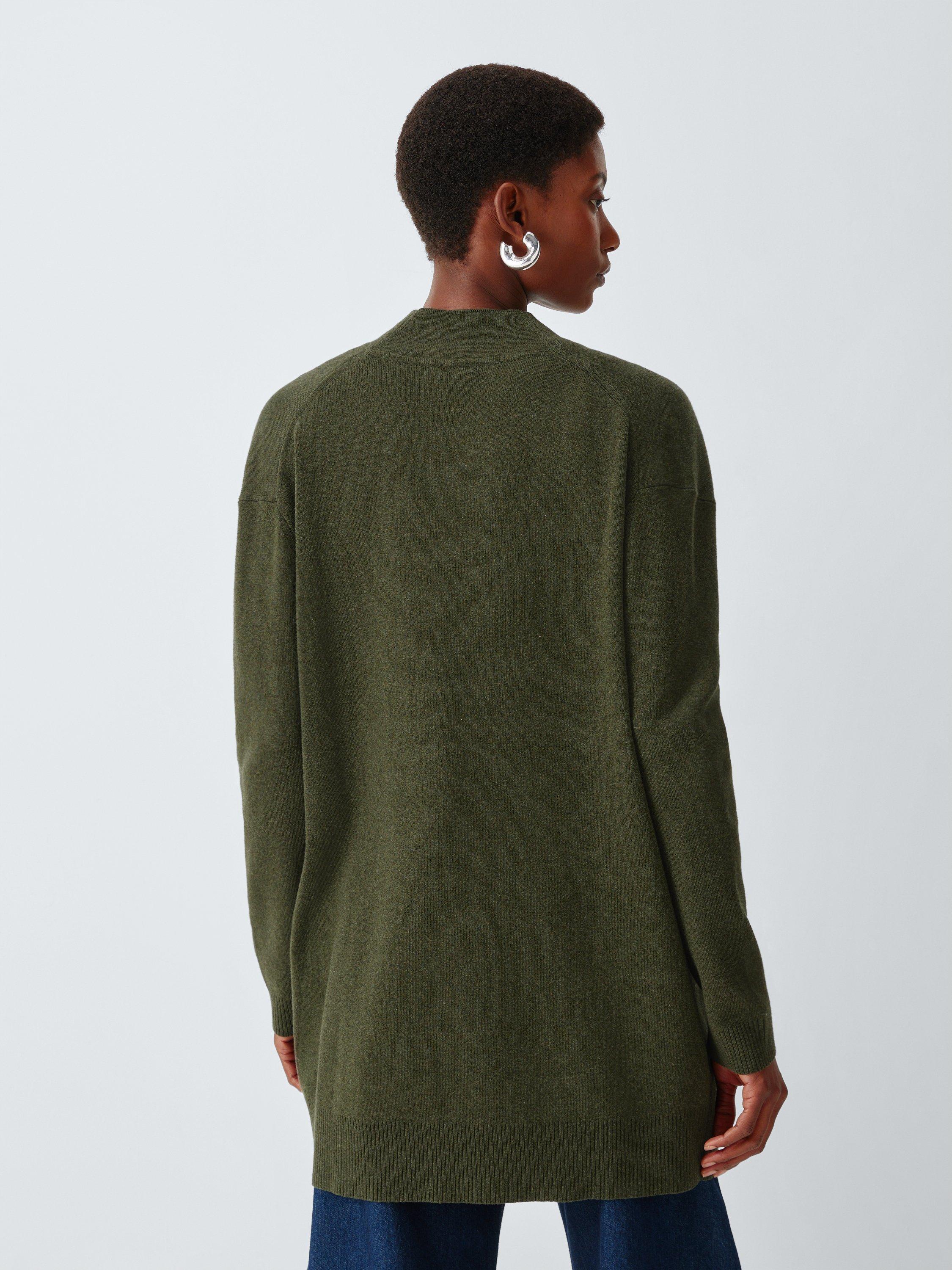 John Lewis Edge to Edge Cotton Blend Cardigan, Khaki