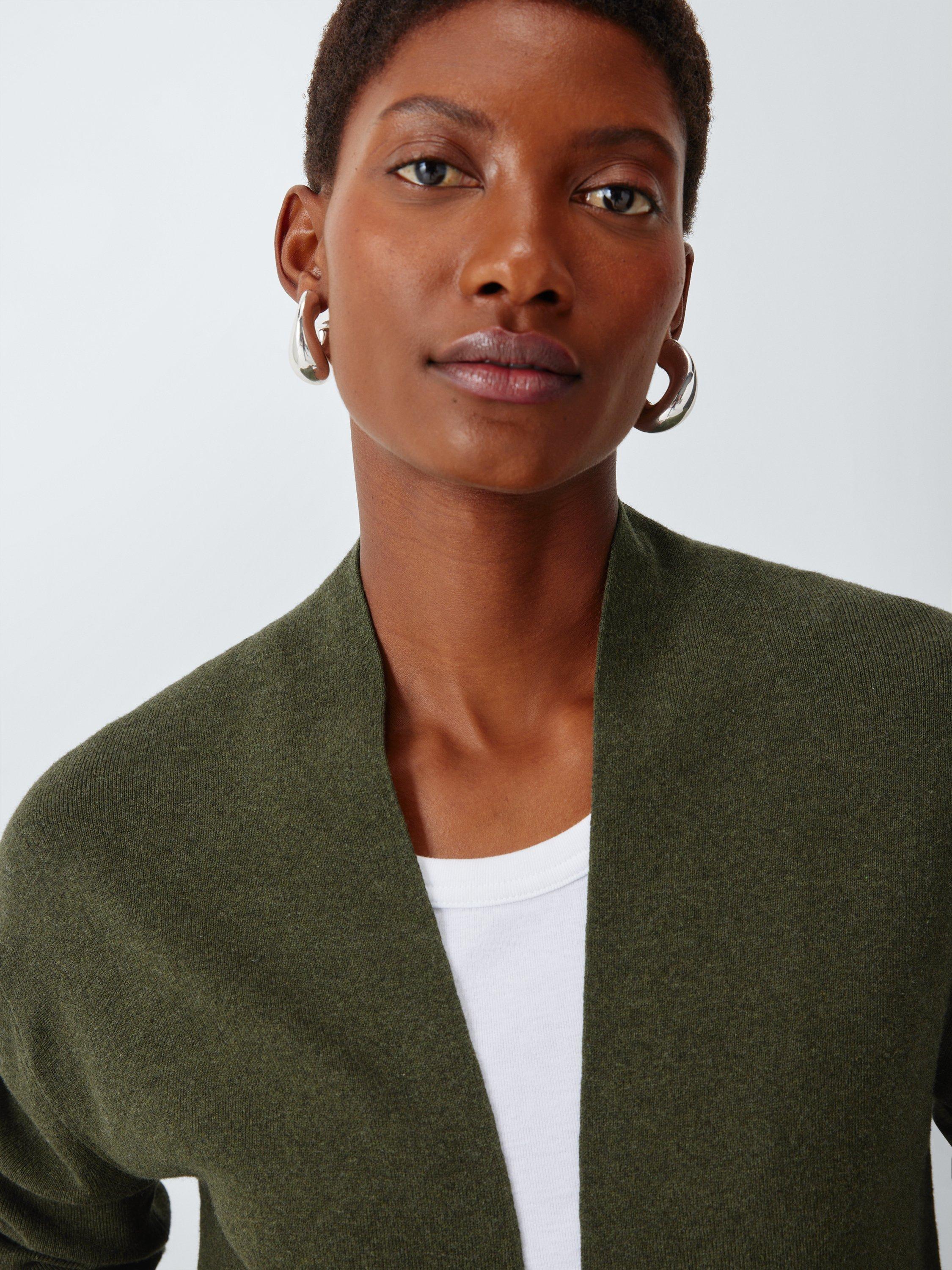 John Lewis Edge to Edge Cotton Blend Cardigan, Khaki
