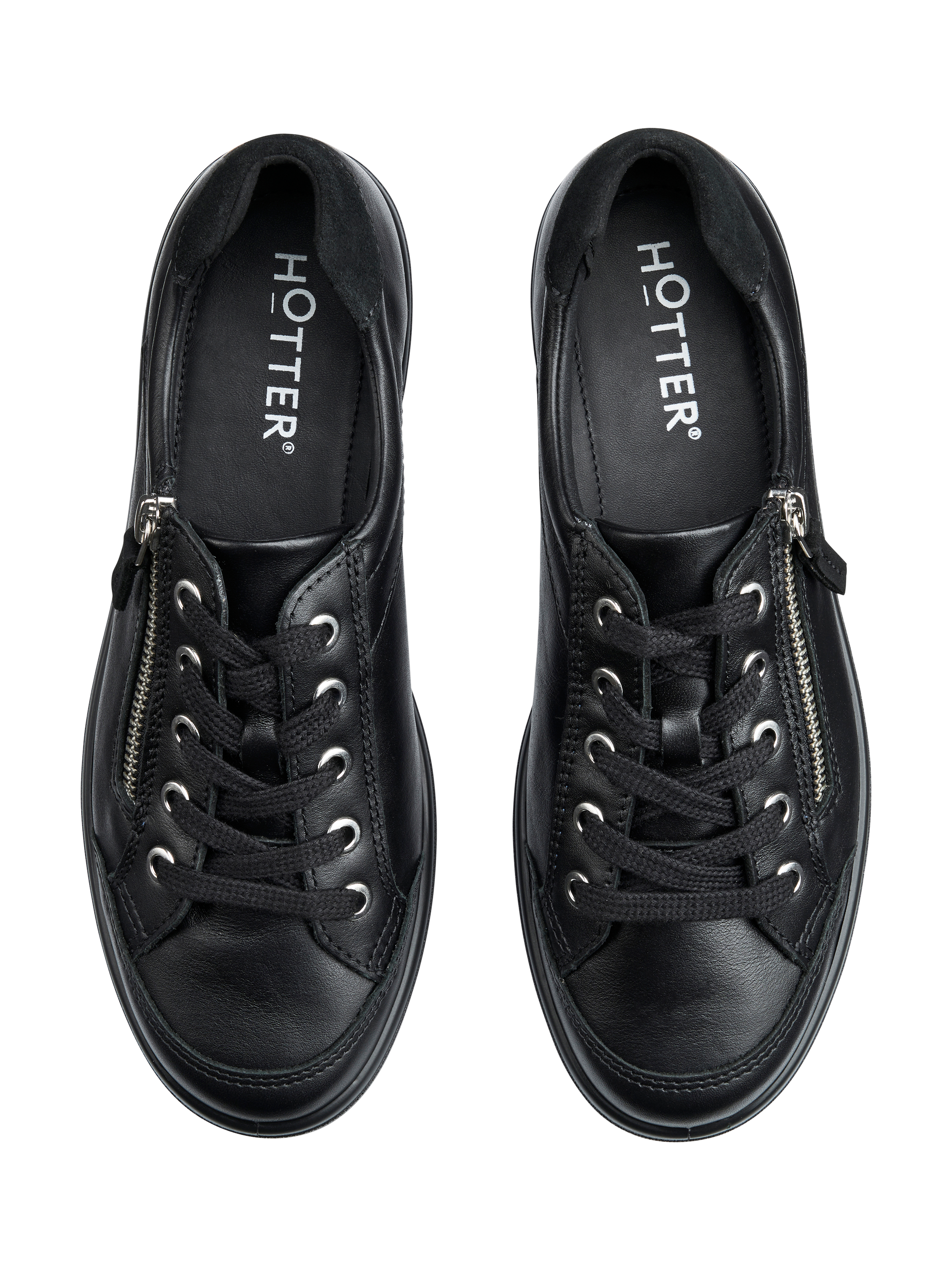 Hotter Chase II Extra Wide Fit Leather Zip and Go Trainers, Black