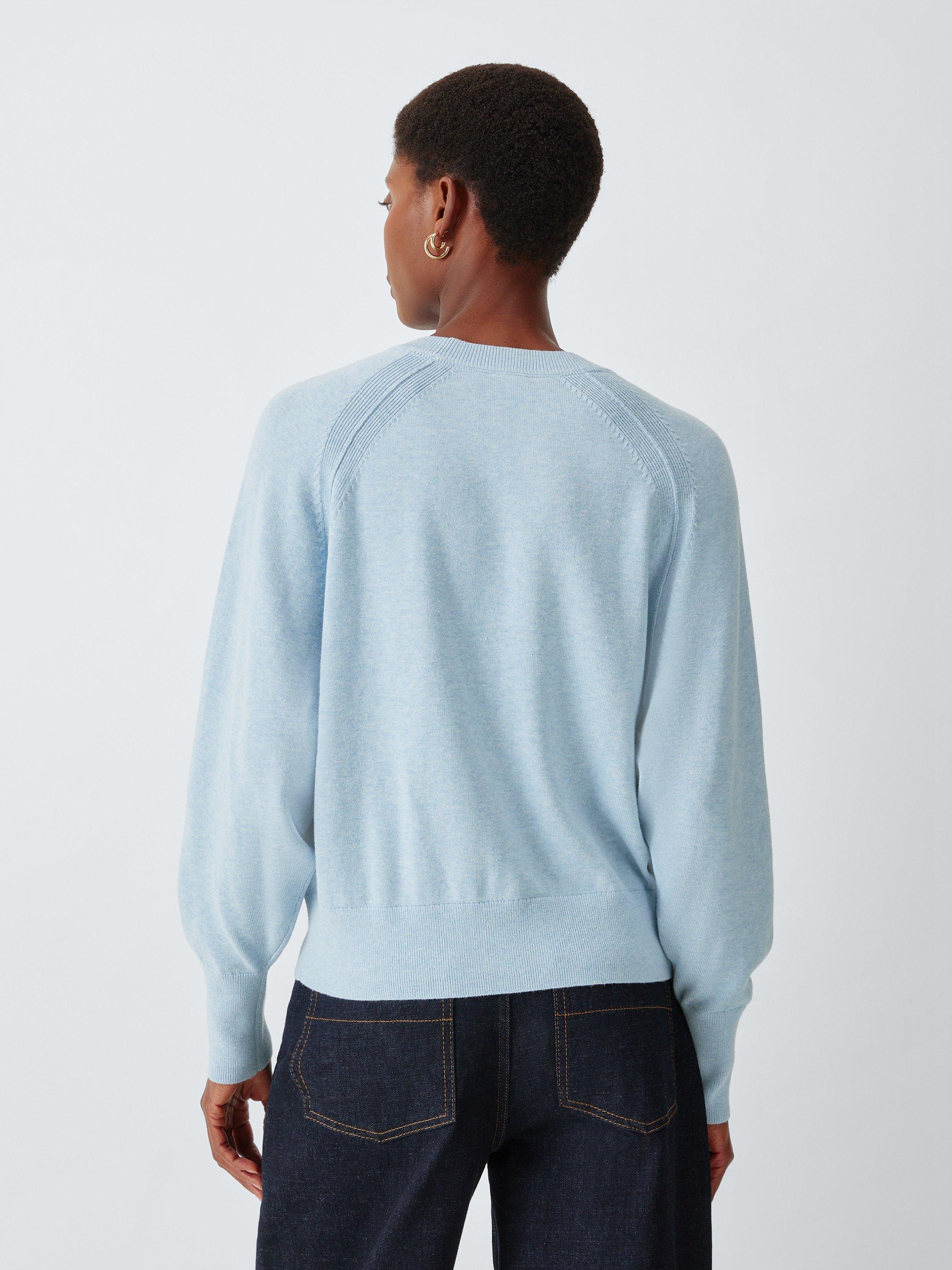 John Lewis Raglan Seam Crew Neck Cotton Knit Jumper, Pale Blue