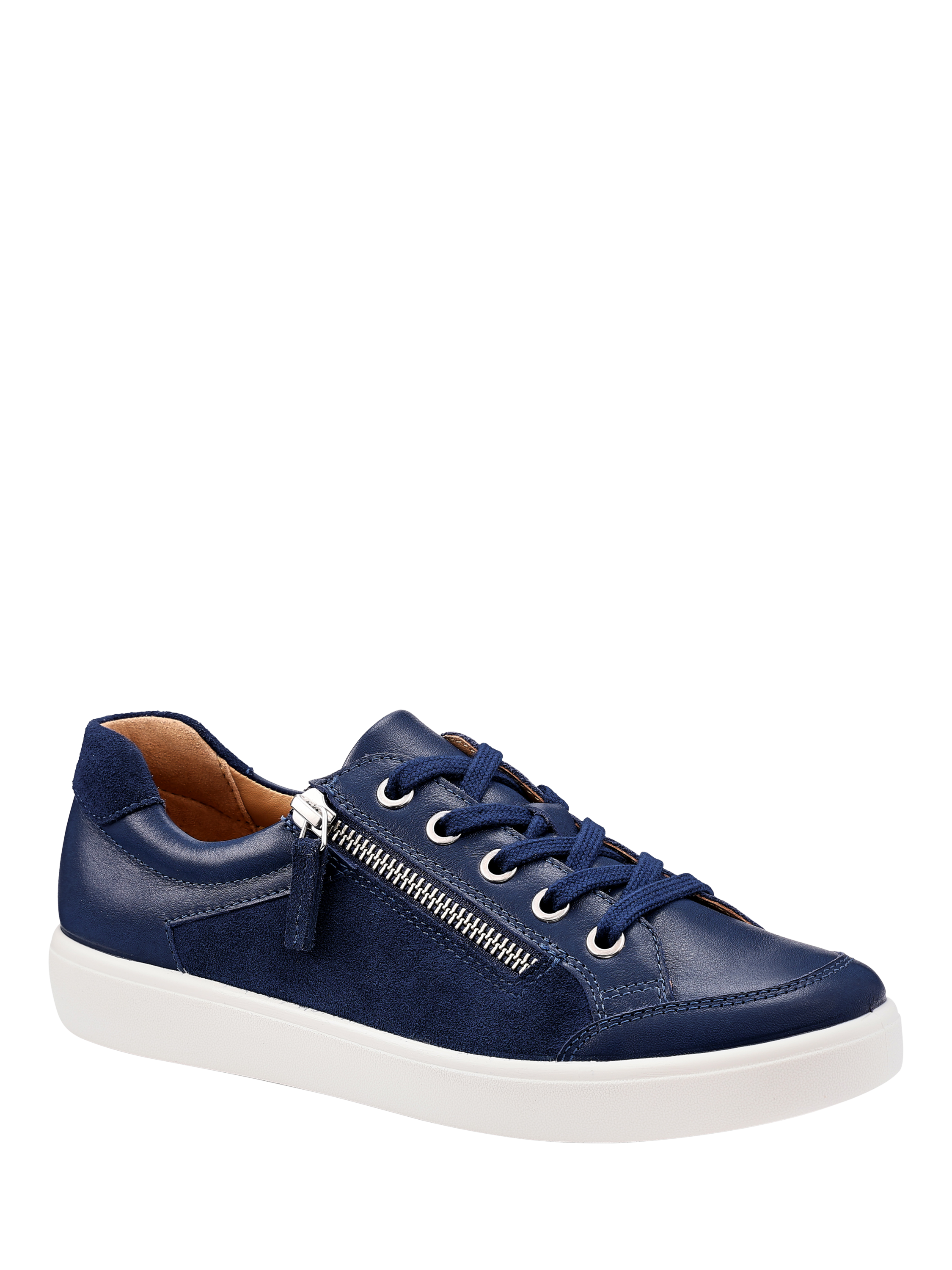 Hotter Chase II Wide Fit Leather Zip and Go Trainers, French Navy