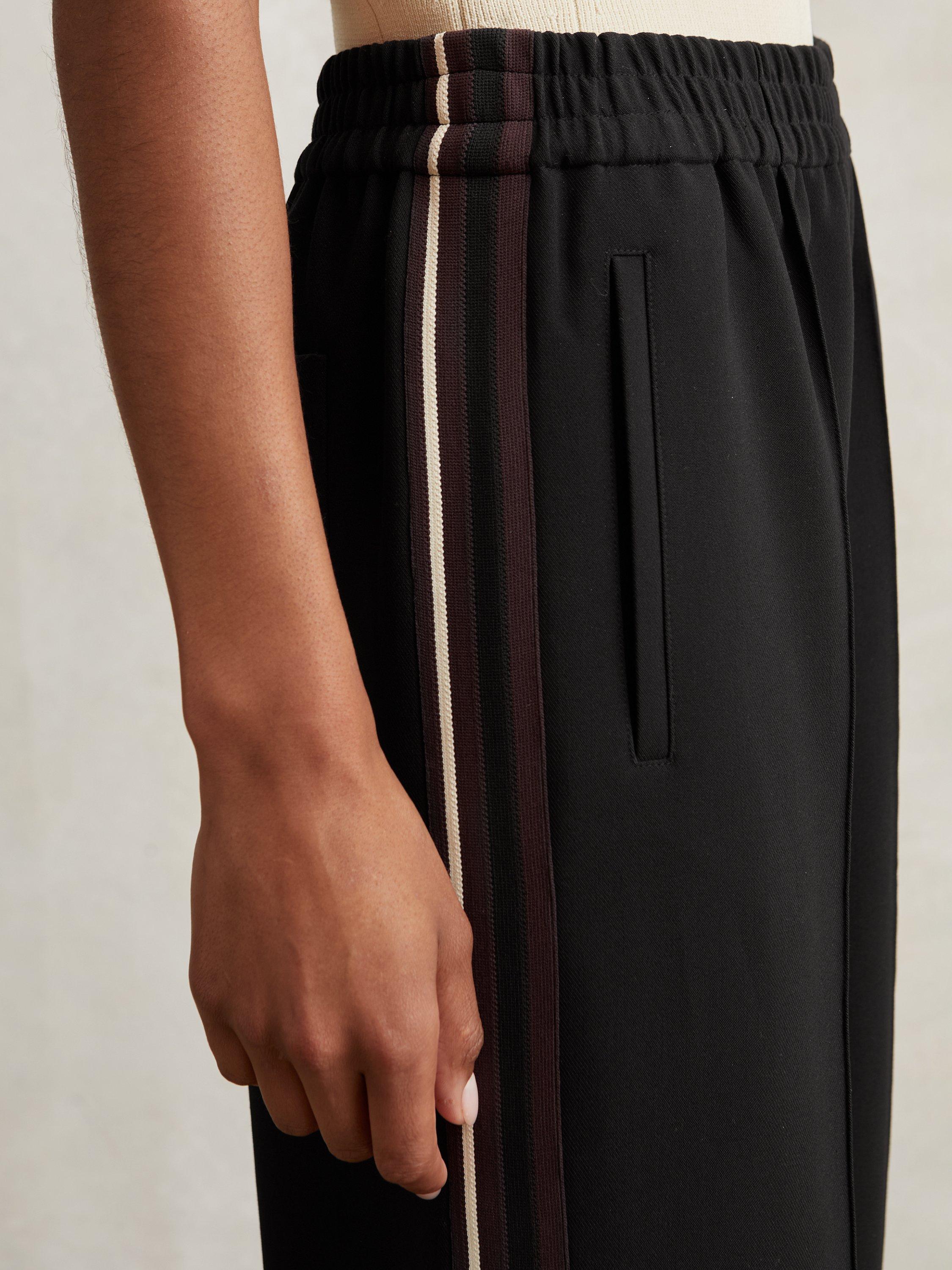 Reiss Robyn Side Stripe Wide Leg Trousers, Black