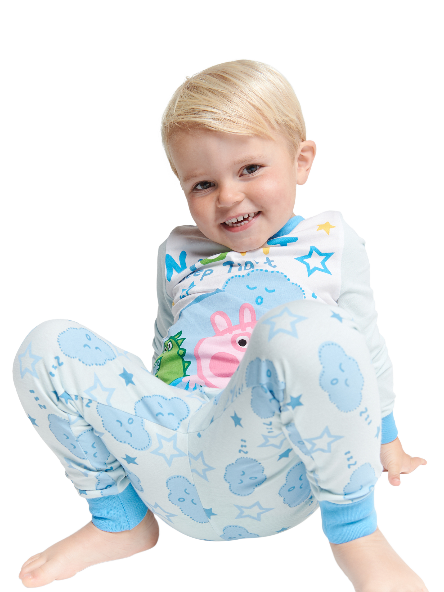 Brand Threads Kids' Cotton Peppa Pig George Pyjama Set, Blue/Multi