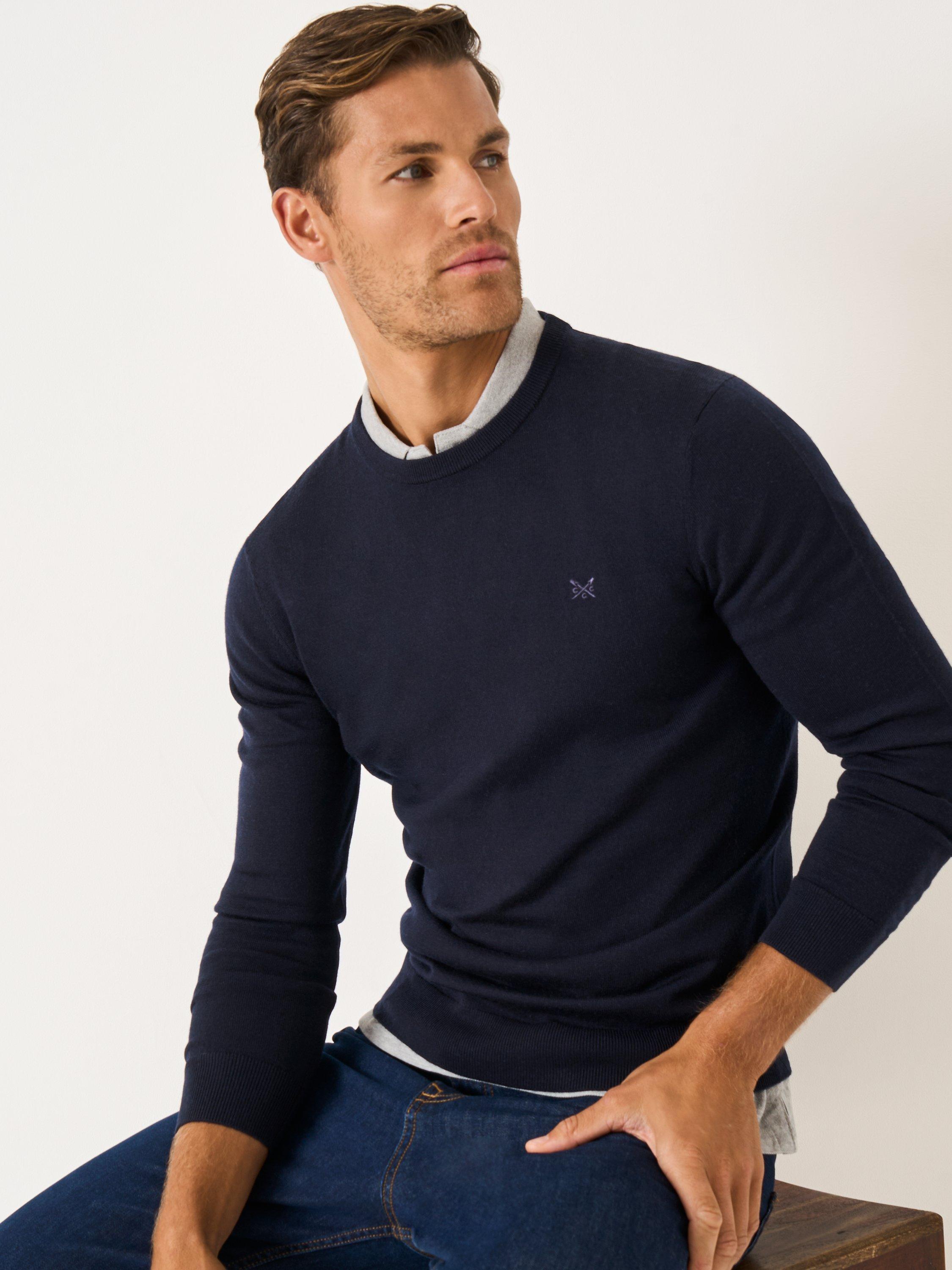 Crew Clothing Merino Wool Crew Neck Jumper, Navy Blue