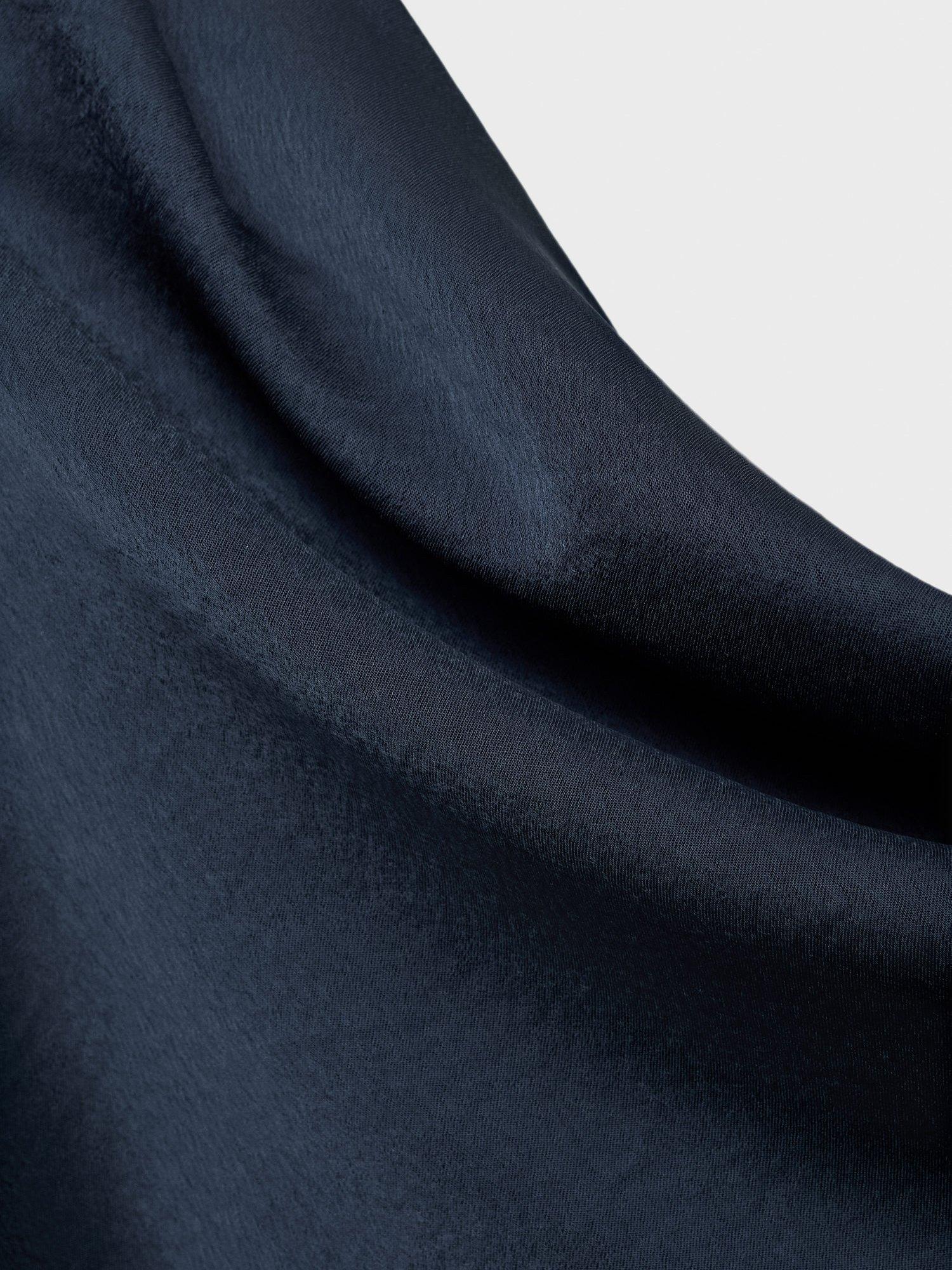 Mango Mery One Shoulder Asymmetric Neck Draped Midi Dress, Dark Blue