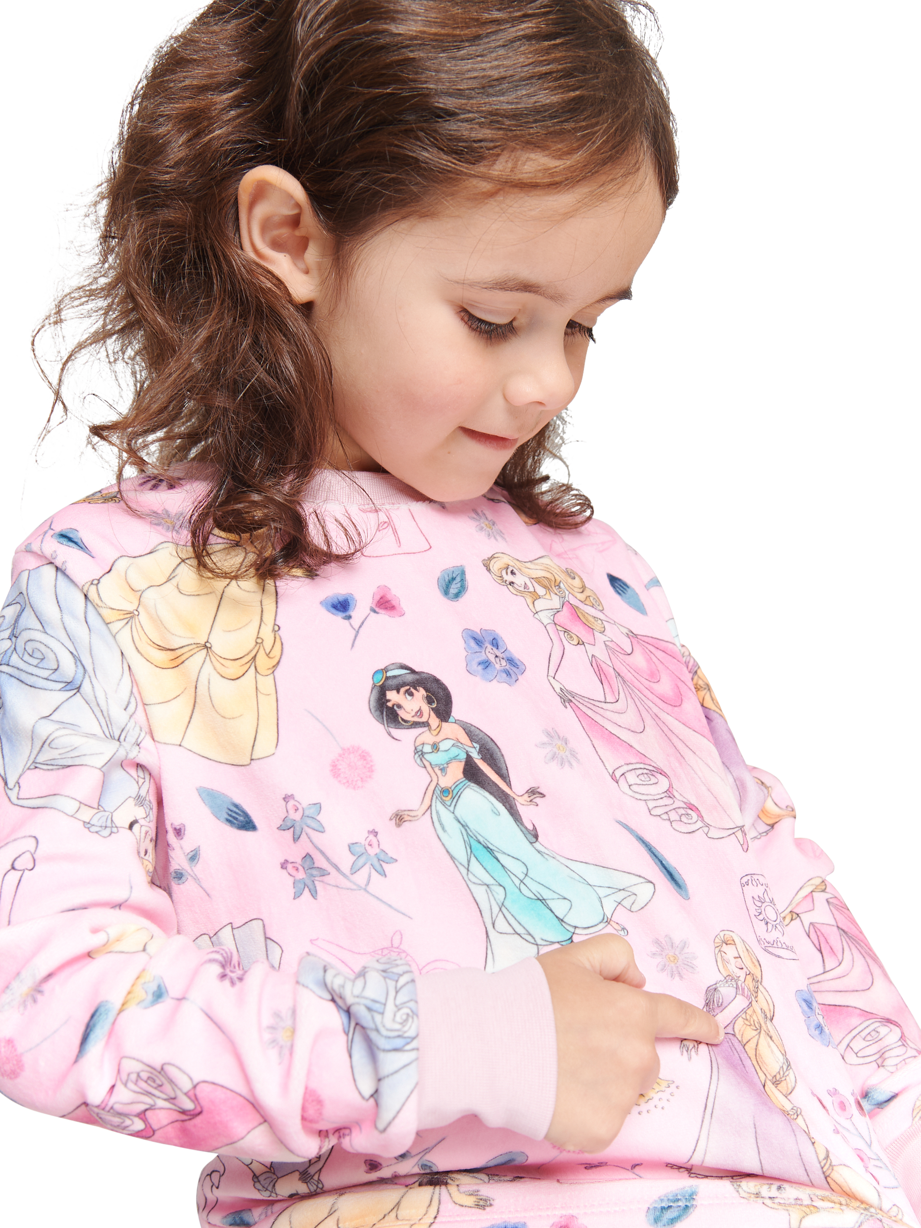 Brand Threads Kids' Disney Princess Long Sleeve Pyjama Set, Pink/Multi