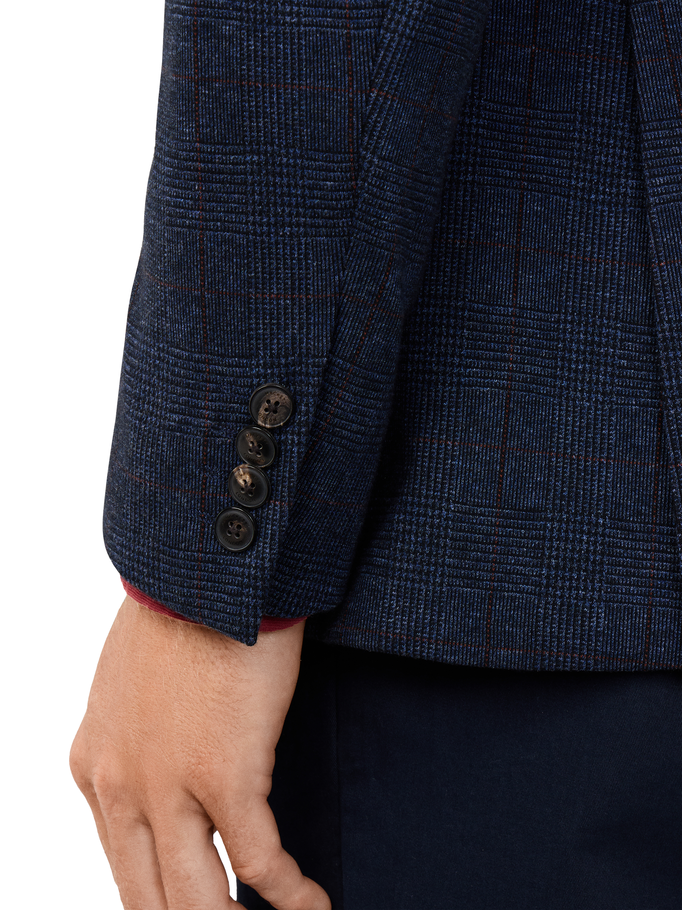 Hackett London Prince Of Wales Check Knit Blazer, Midnight Blue