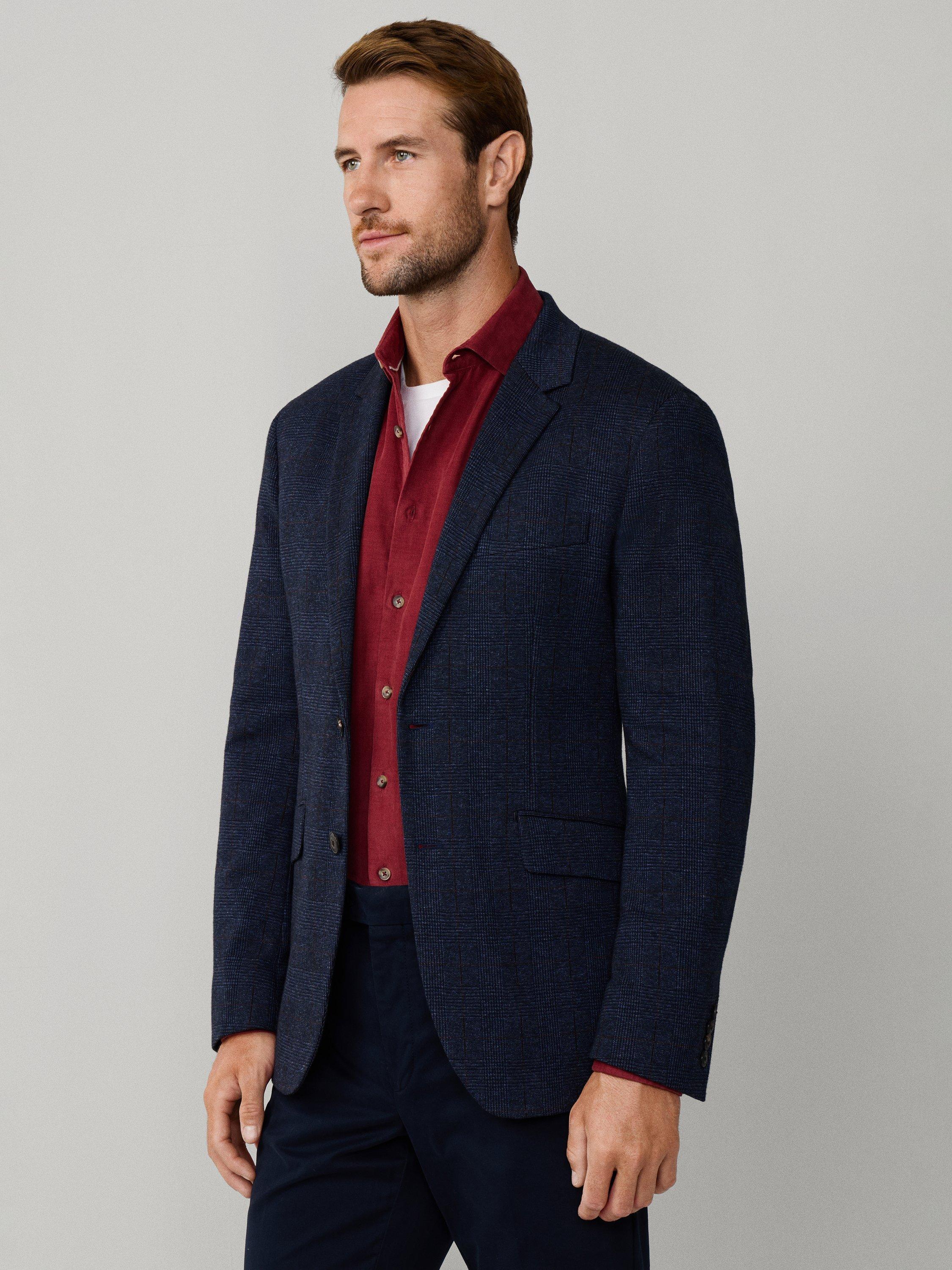 Hackett London Prince Of Wales Check Knit Blazer, Midnight Blue