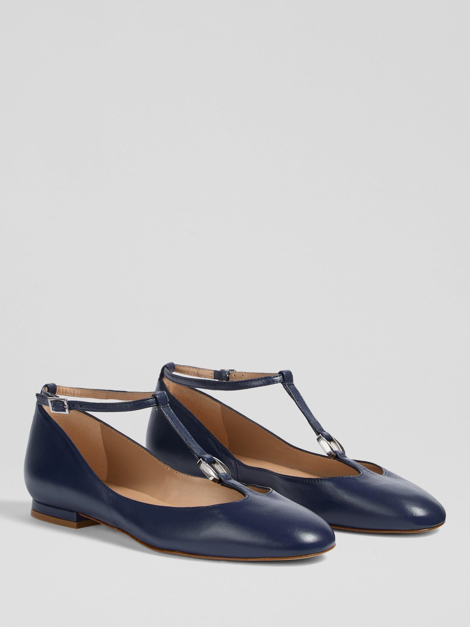 L.K.Bennett Minna Leather Mary Jane Ballerina Pumps, Navy