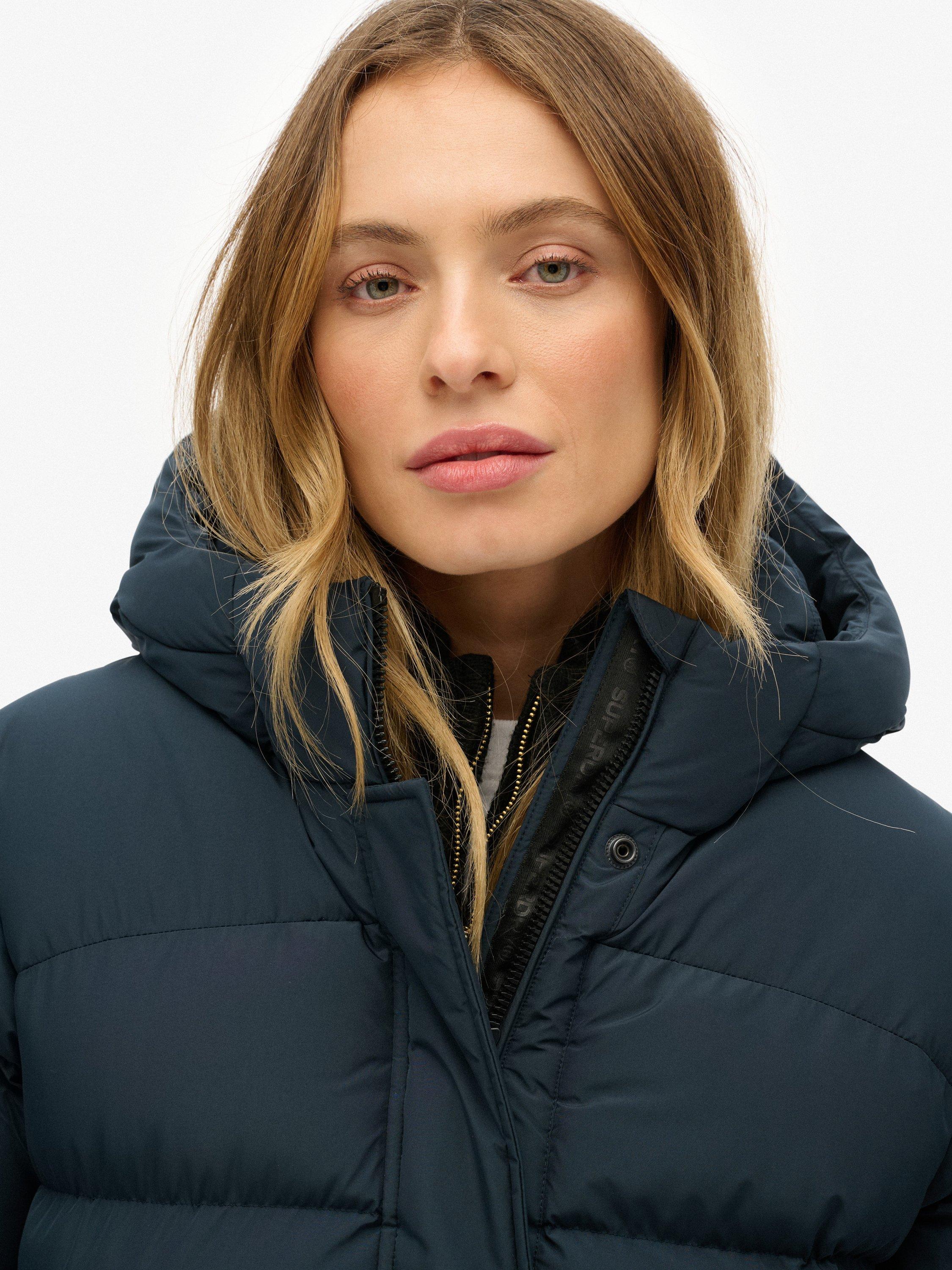 Superdry Hooded Sports Puffer Mid Length Jacket, Blueberry Navy