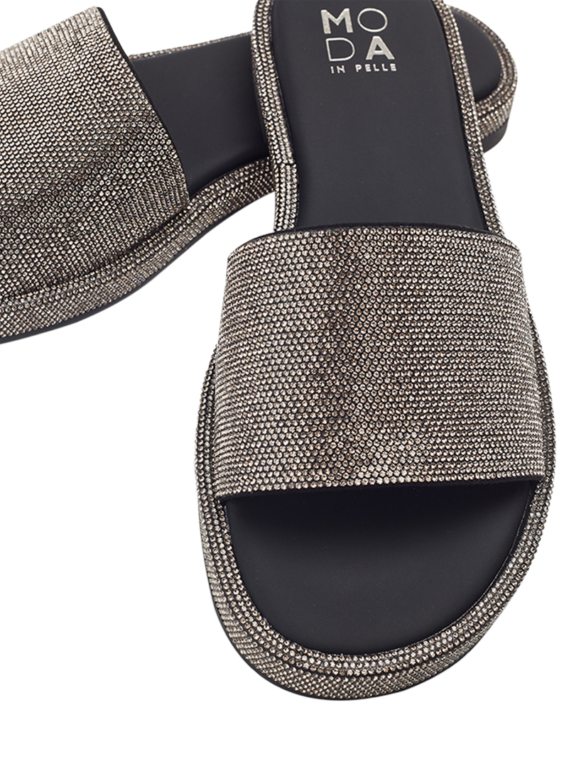 Moda in Pelle Jaz Leather Embellished Slider Sandals, Black