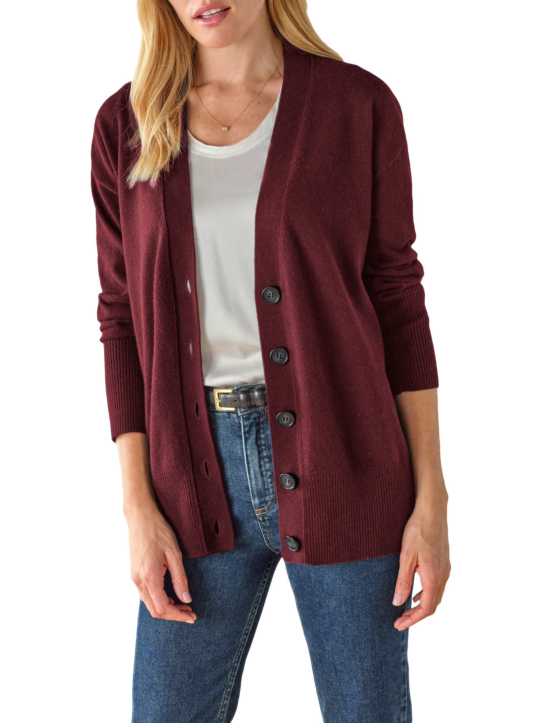 Pure Collection Cashmere Open V-Neck Boyfriend Cardigan