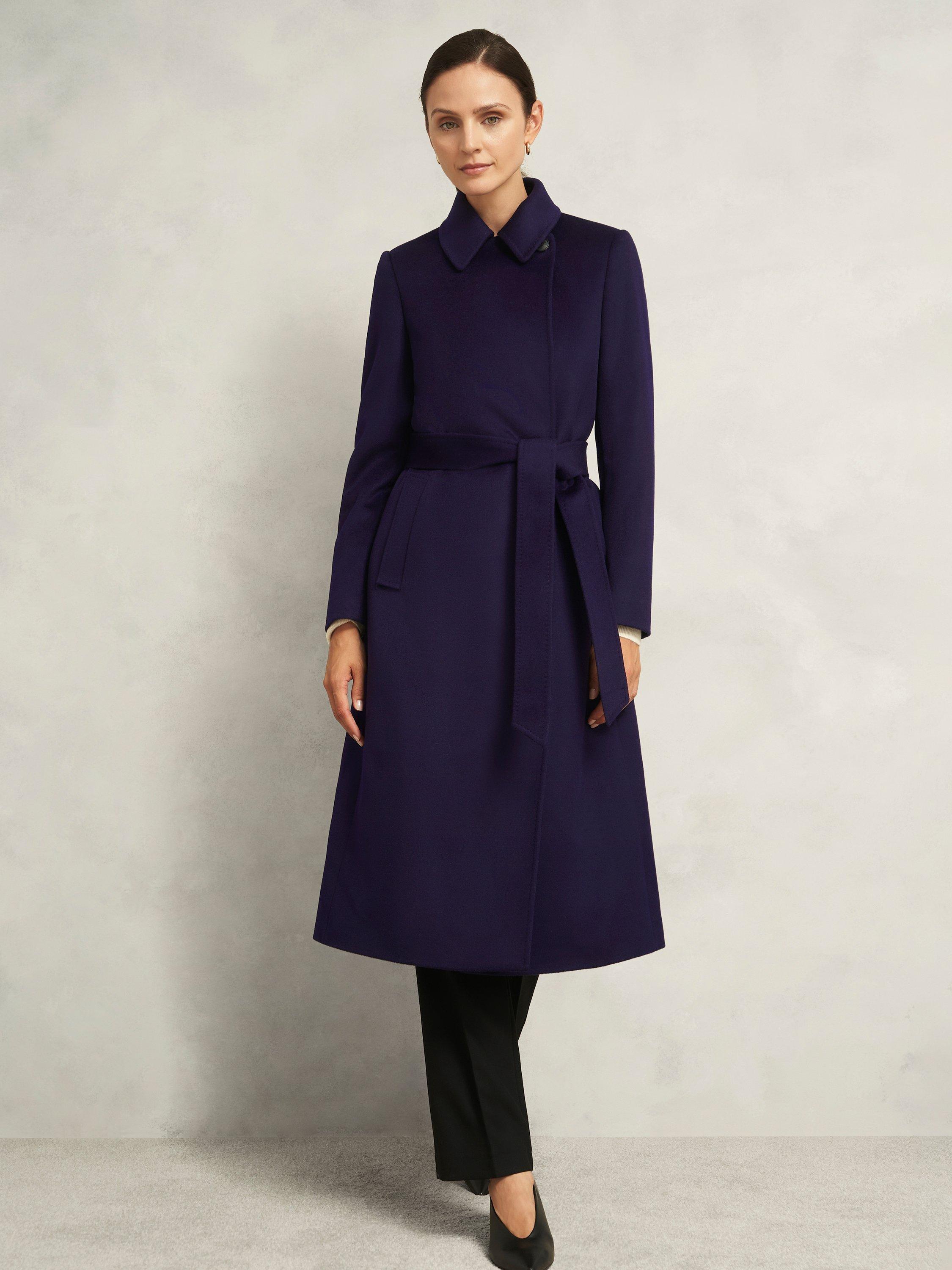 Hobbs Petite Livia Pure Wool Coat, Midnight Purple