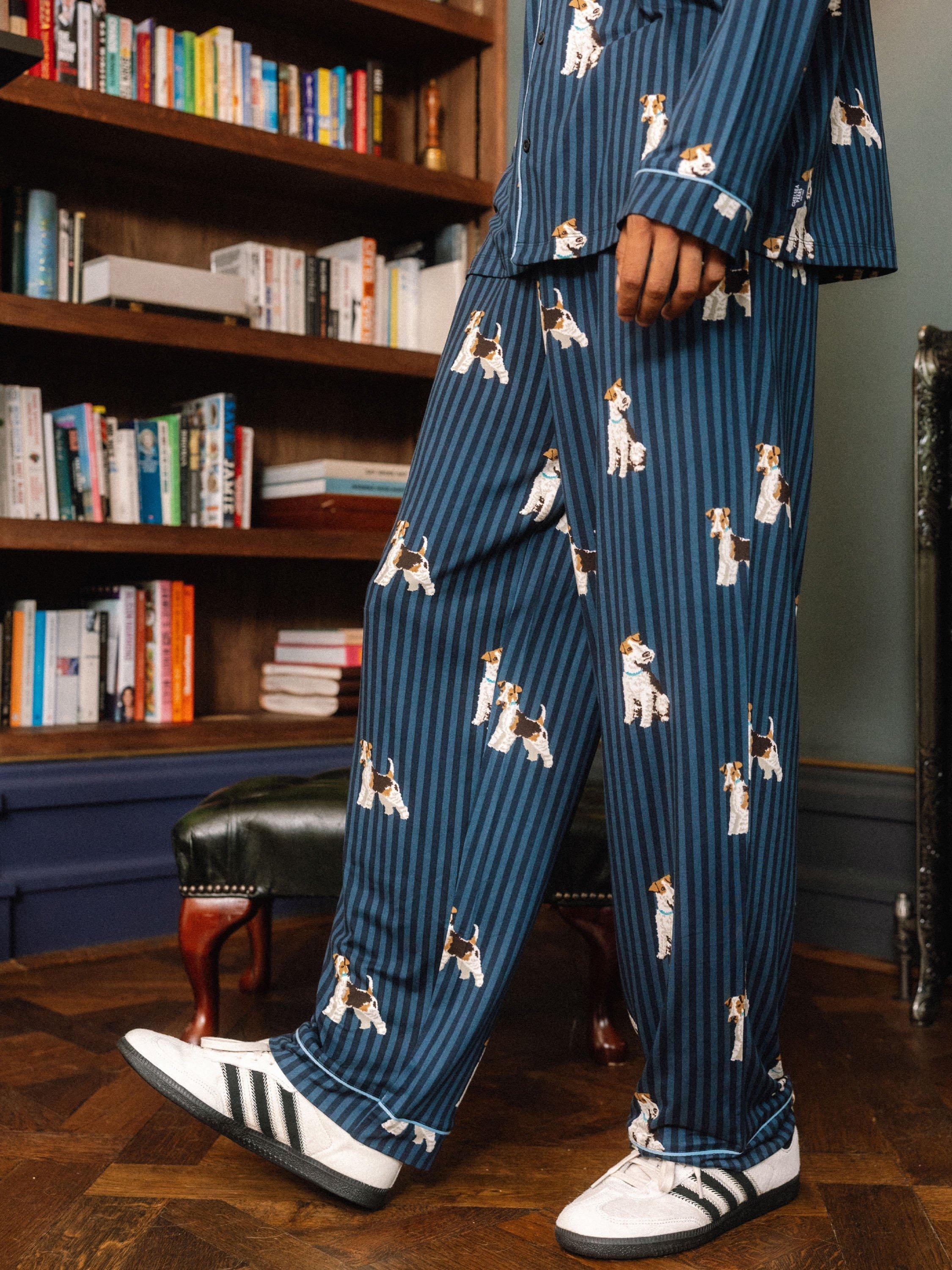 Chelsea Peers Terrier Dog Stripe Print Pyjama Set, Navy