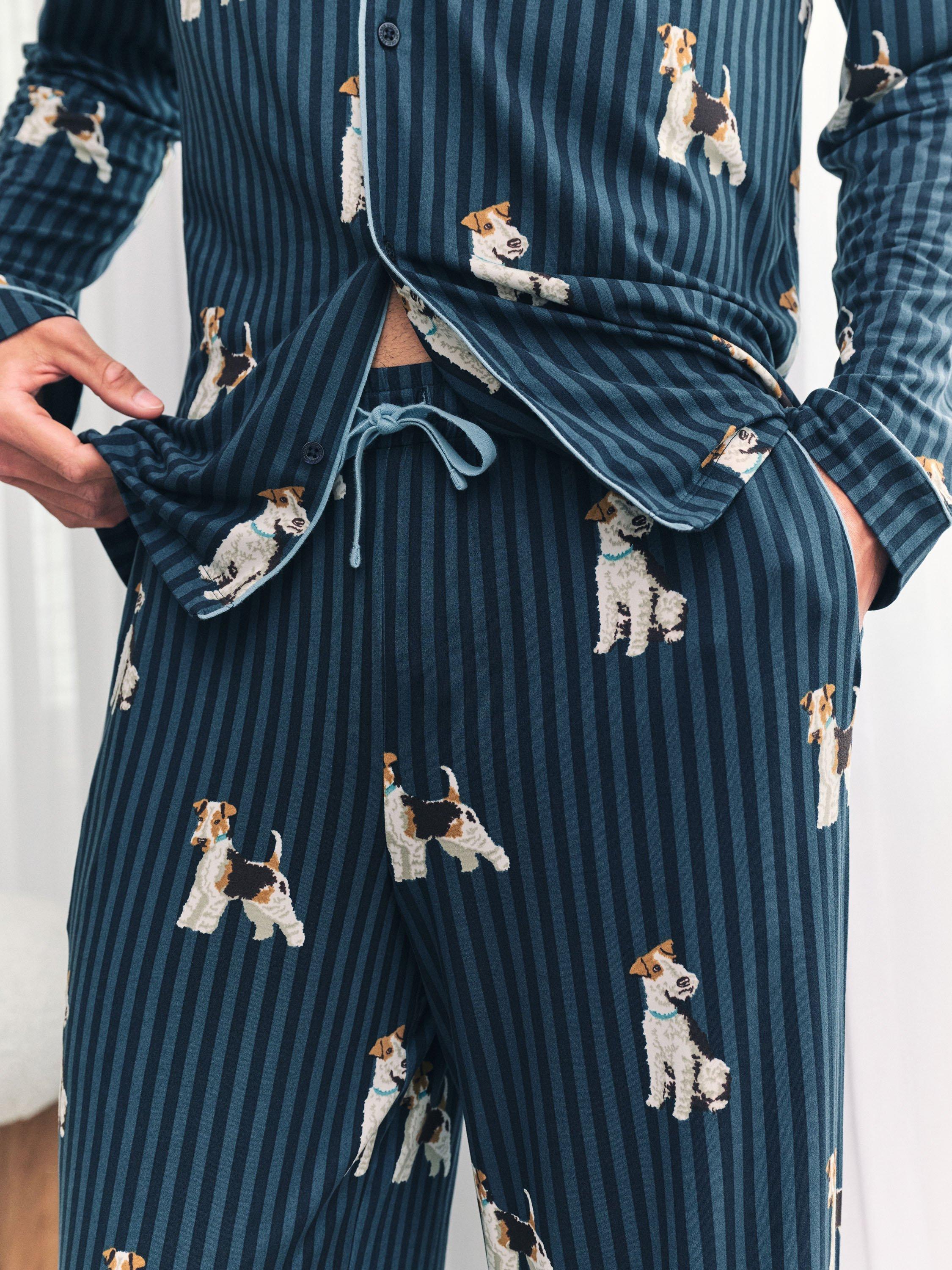 Chelsea Peers Terrier Dog Stripe Print Pyjama Set, Navy