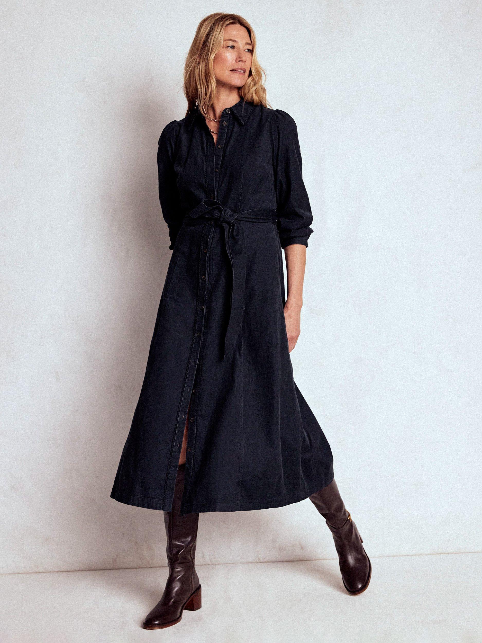 Boden Clara Corduroy Shirt Midi Dress, Dark Cherry, Midnight Blue